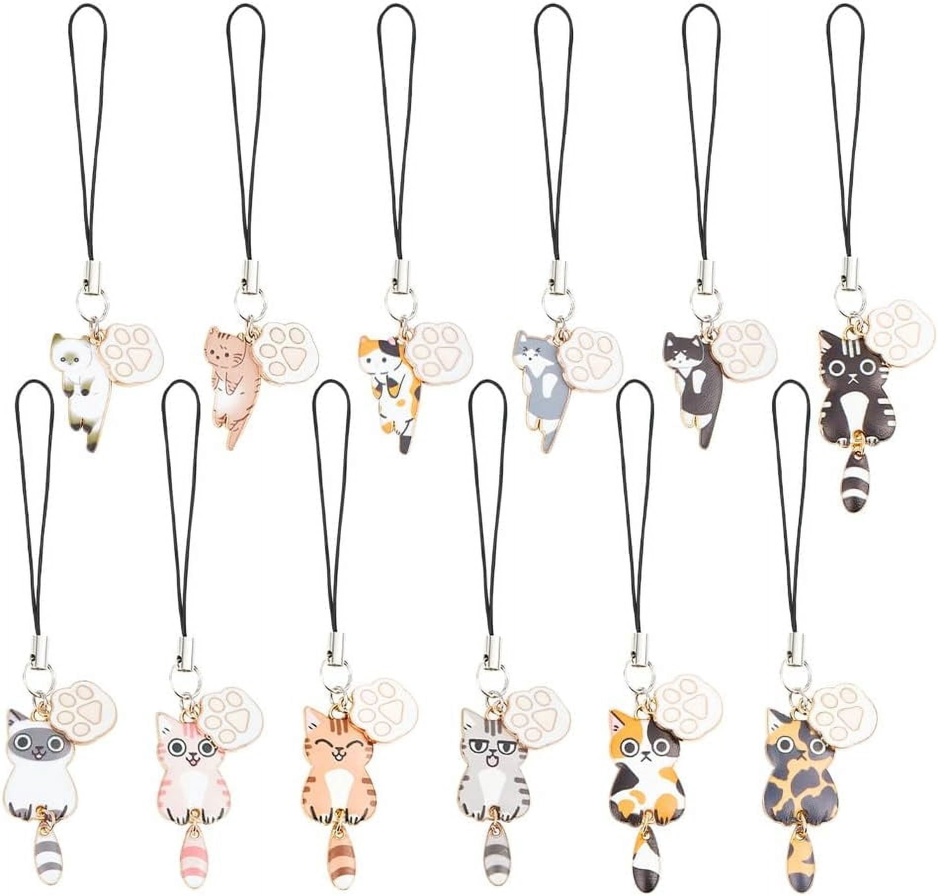 12 Pcs 12 Styles Cat Phone Charms Alloy Enamel Phone Charms String Cute ...