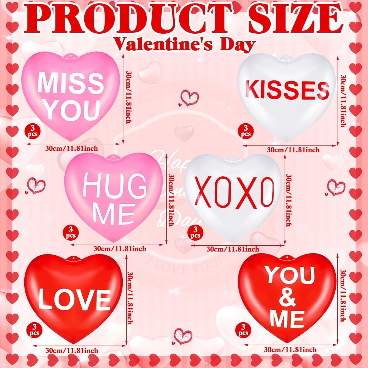 12 Pcs 12'' Valentine's Day Inflatable Heart Outdoor Decorations Large ...