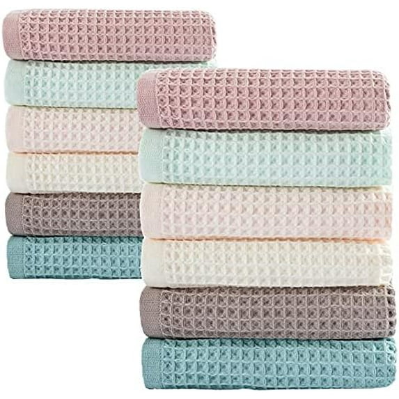 12 Pcs 13" x 13" Waffle Weave Kitchen Dish Cloths Set, 100% Cotton ...
