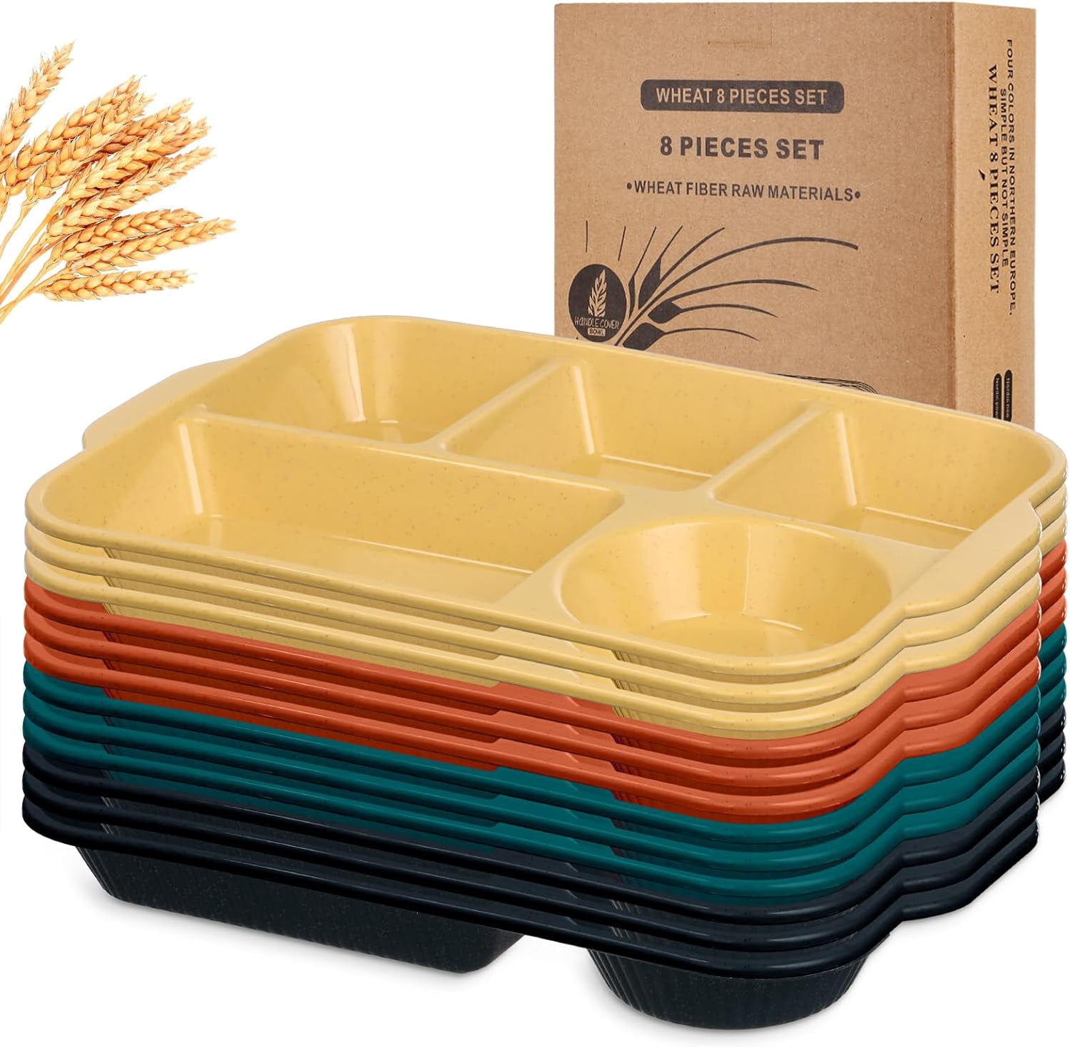 12 Pcs 13'' Large Divided Plates Reusable Unbreakable Wheat Straw ...