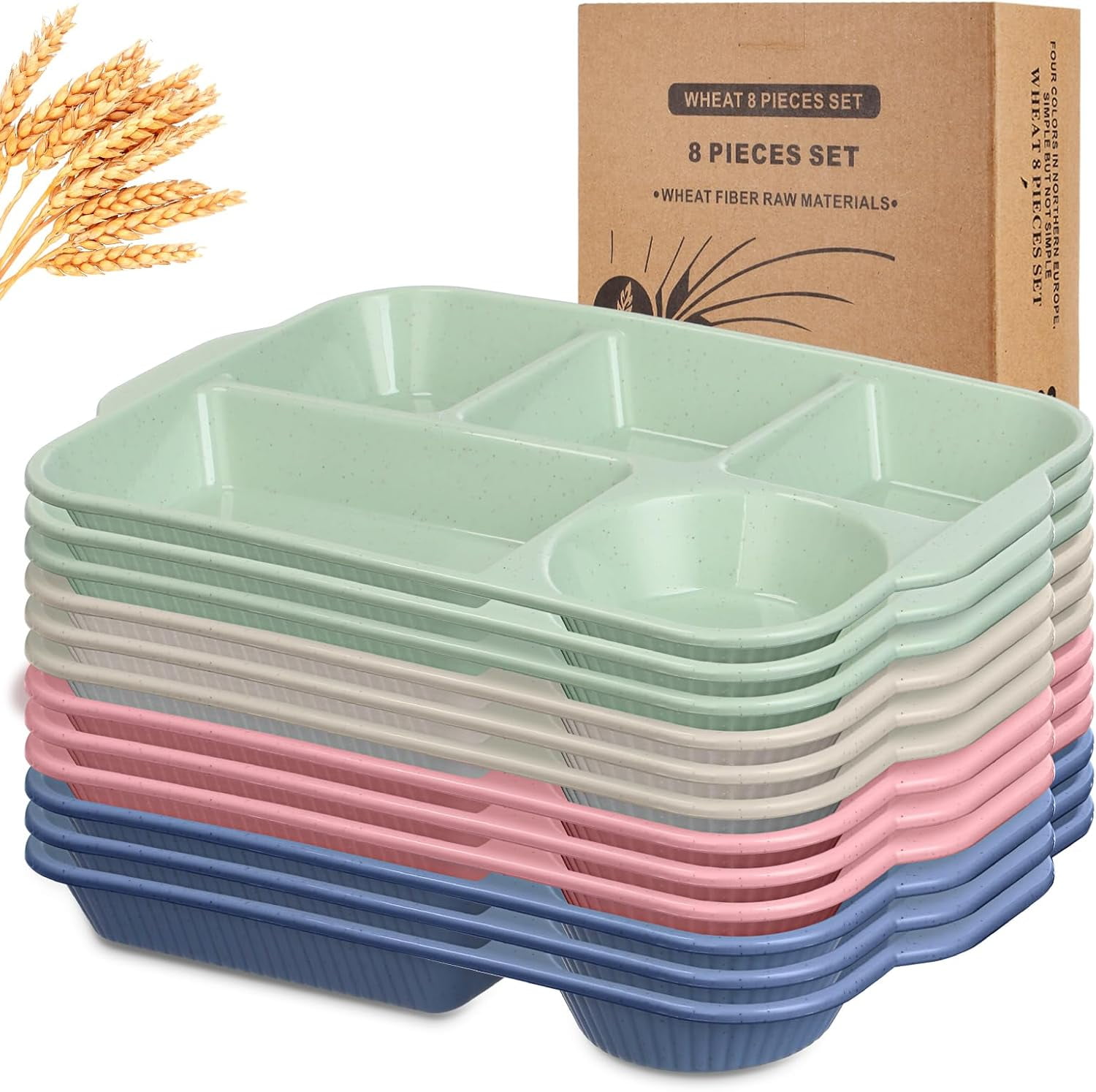 12 Pcs 13'' Large Divided Plates Reusable Unbreakable Wheat Straw ...