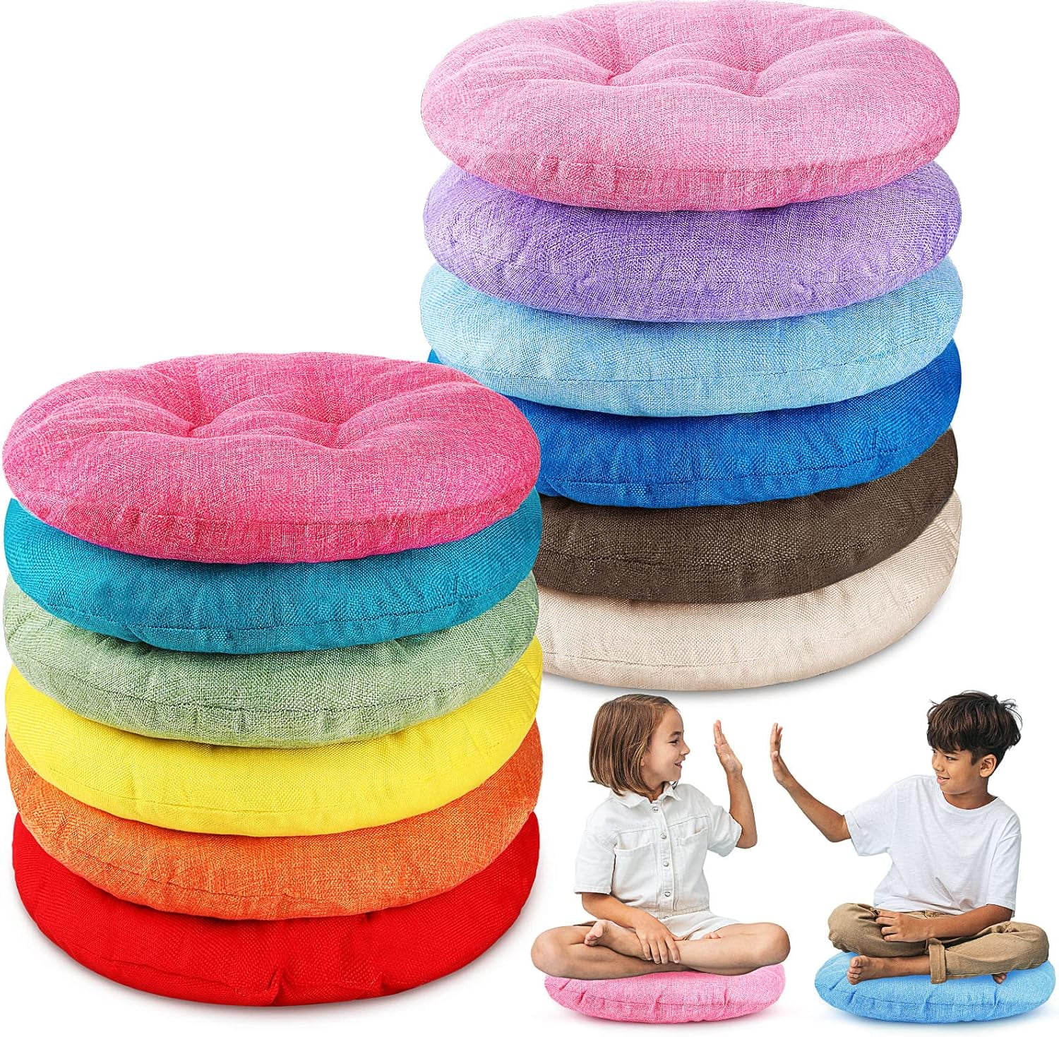 12 Pcs 16 Inch Round Floor Cushions for Kids and Toddlers, Flexible ...