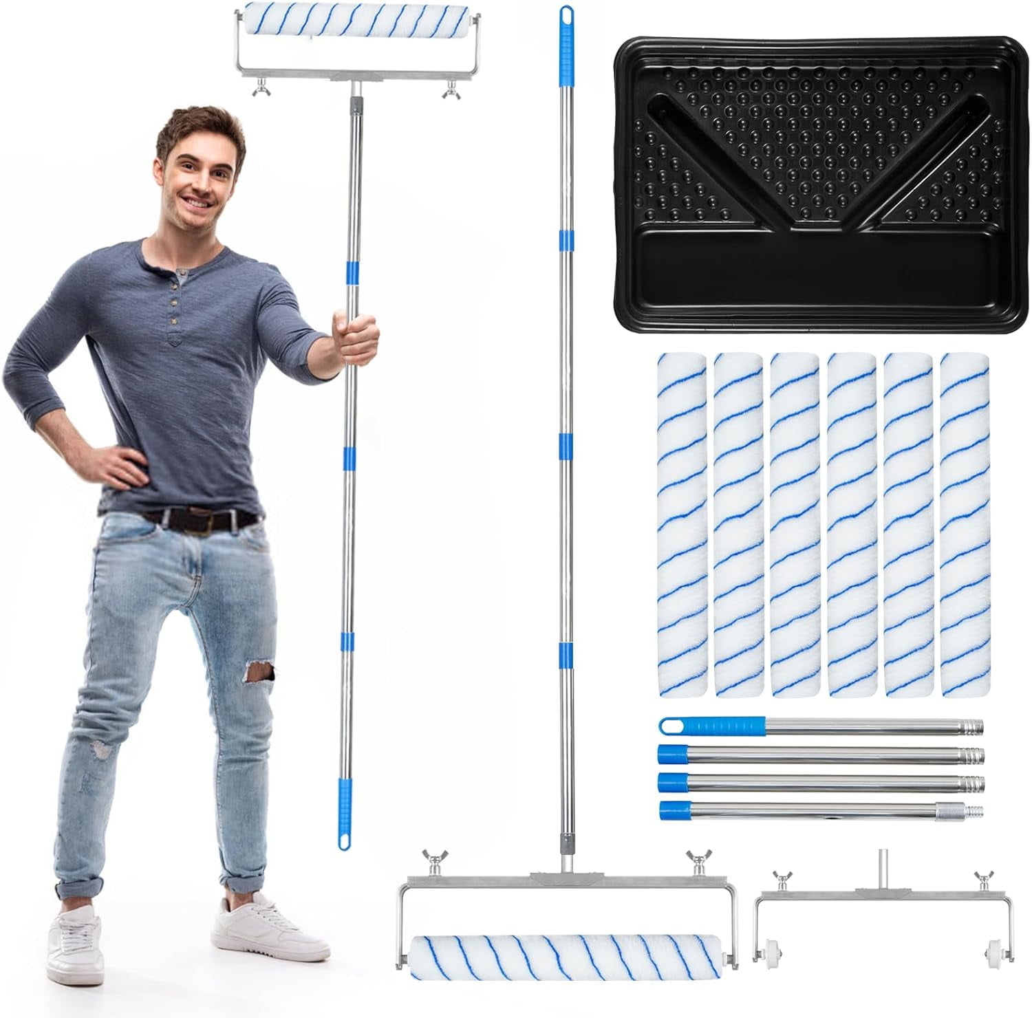 12 Pcs 18 Inch Paint Roller Kit - 18 Inch Paint Roller Tray, 12-18 ...