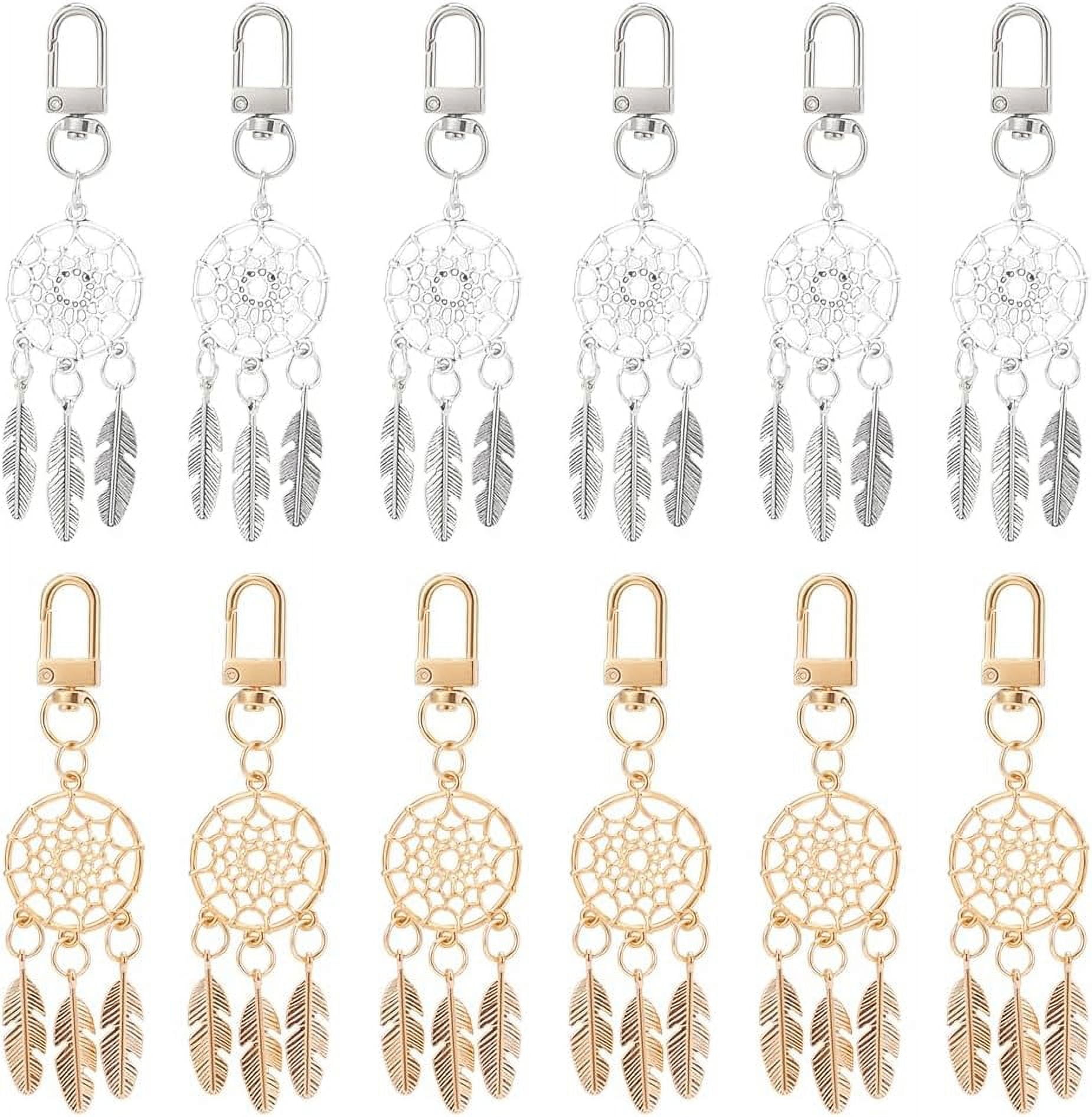 12 Pcs 2 Colors Dream Catcher Keychain Alloy Woven Net with Feather ...