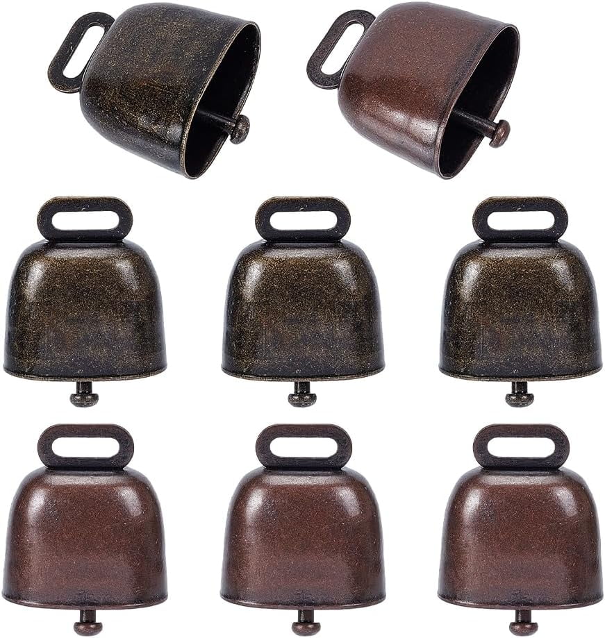 12 Pcs 2 Colors Grazing Iron Bell Retro Iron Bell Pendants Rectangle ...