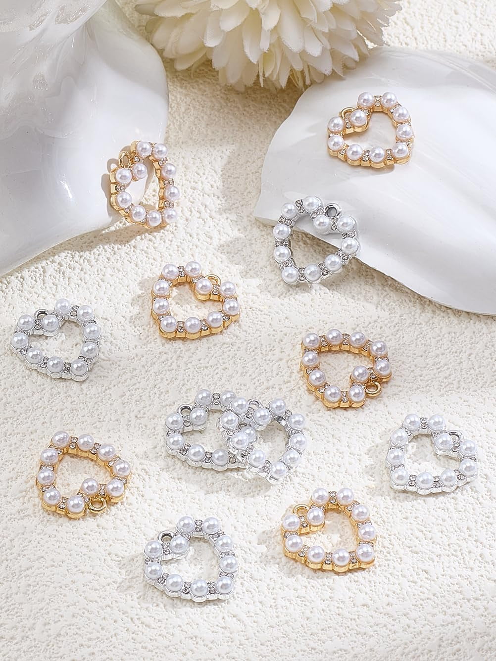 12 Pcs 2 Colors Heart Shape Alloy Charms Rhinestone Pendants with ...