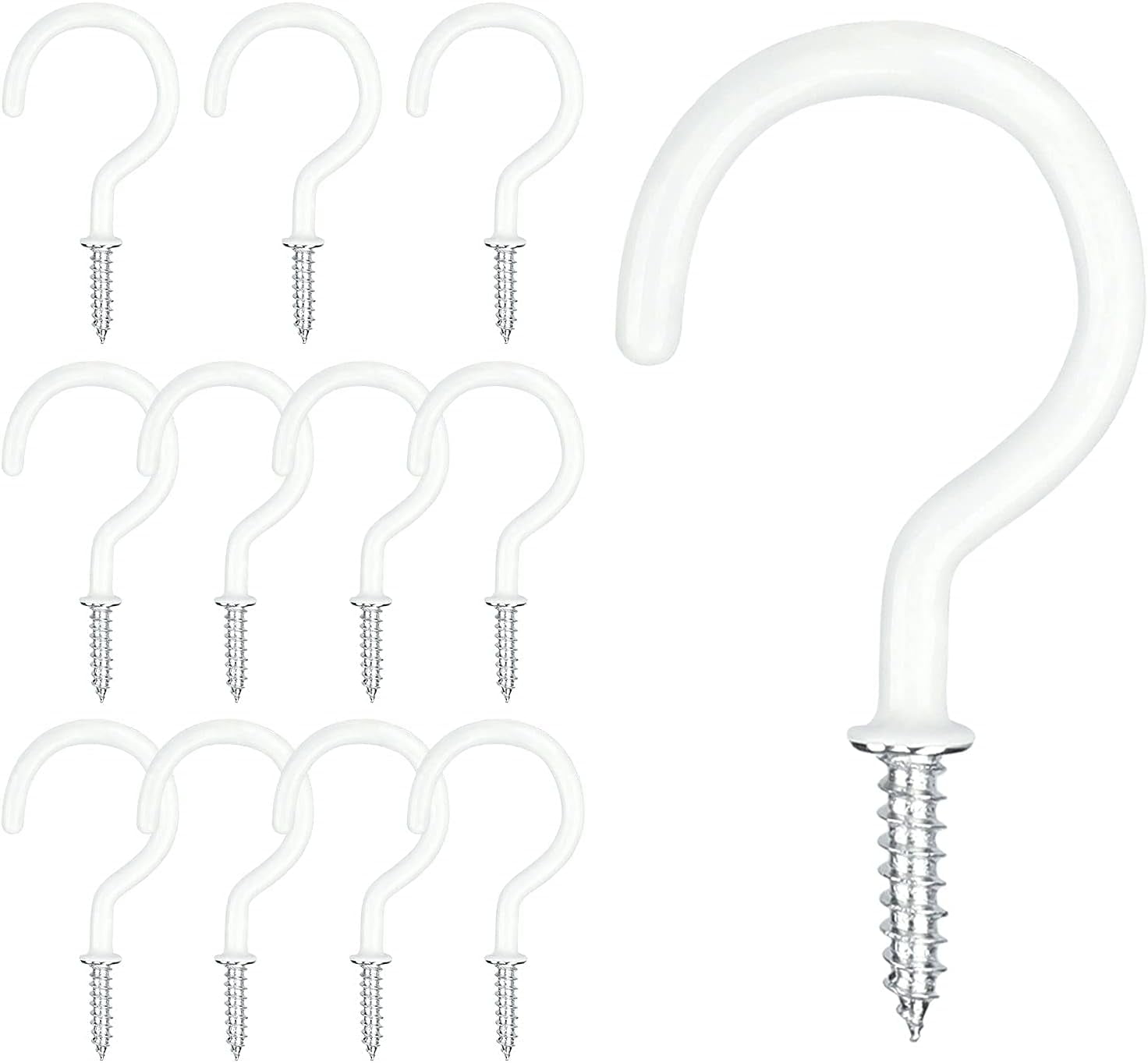 12 Pcs 2 Inch White Mug Cup Hooks Screw in Hooks Plastic Coated Ceiling ...