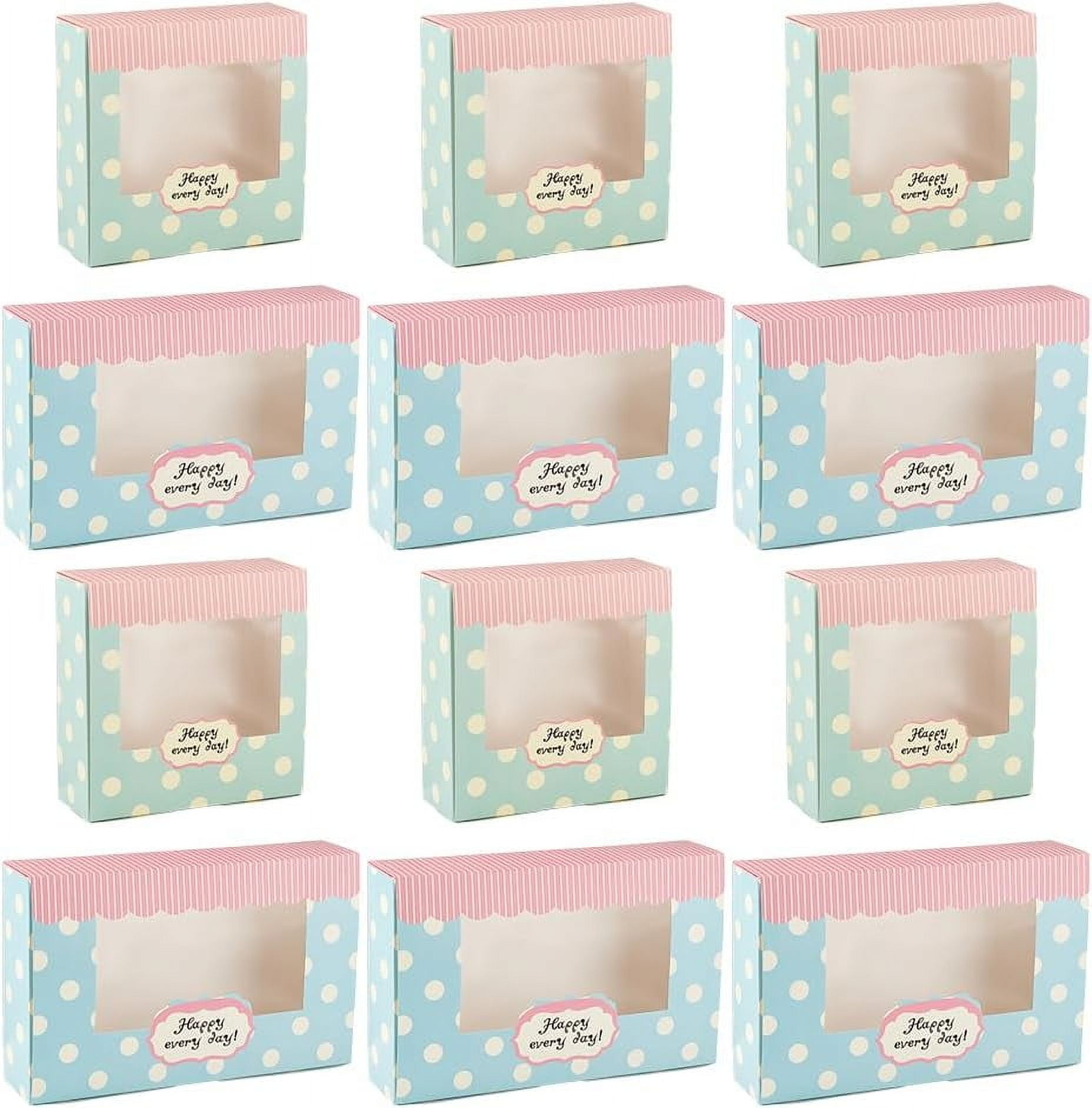 12 Pcs 2 Style Cake Paper Box Bakery Boxes with Window Blue Polka Dot ...