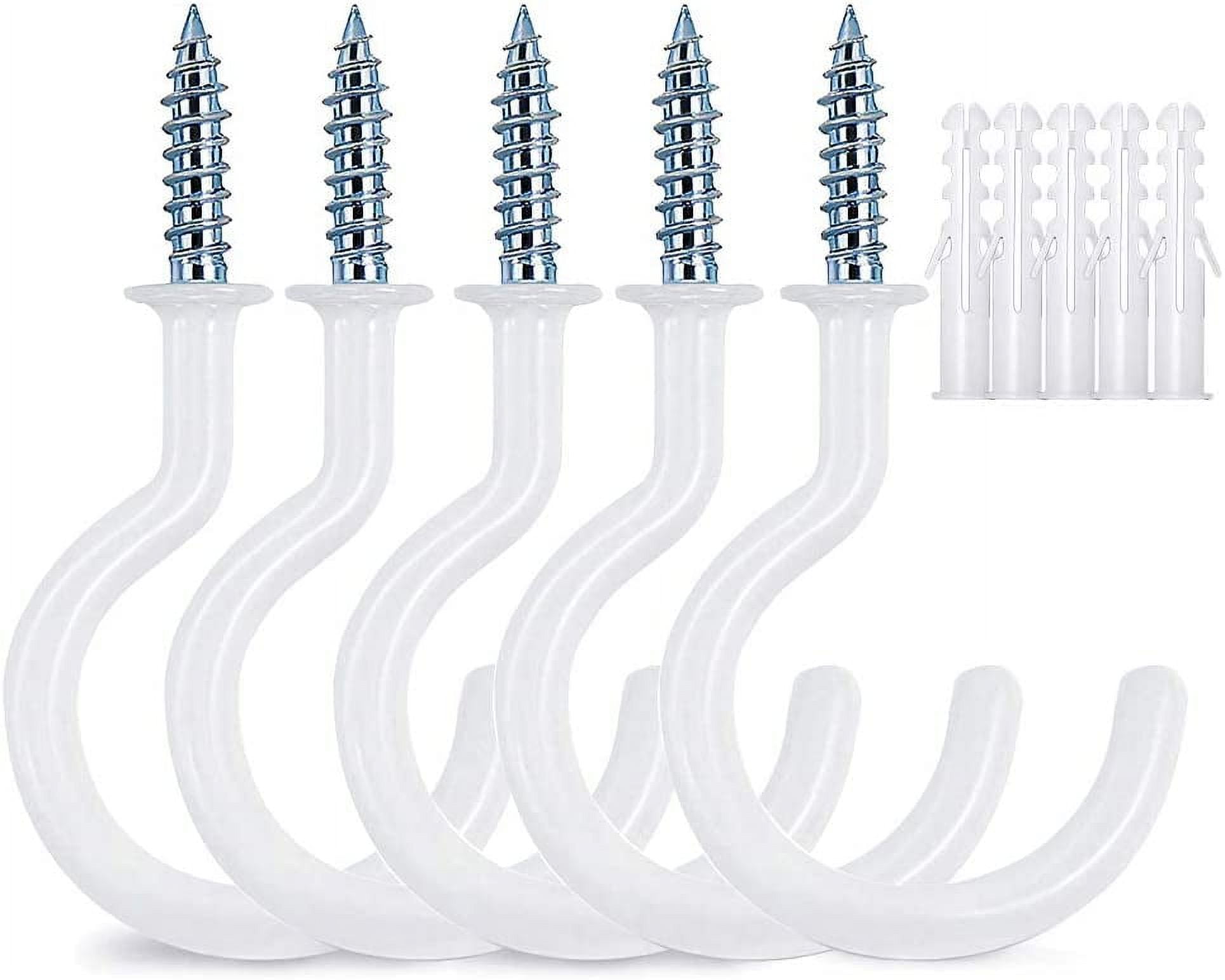 Heebabeys 12 Pcs 2 inches White Ceiling Hooks, Vinyl Coated Screw-in ...