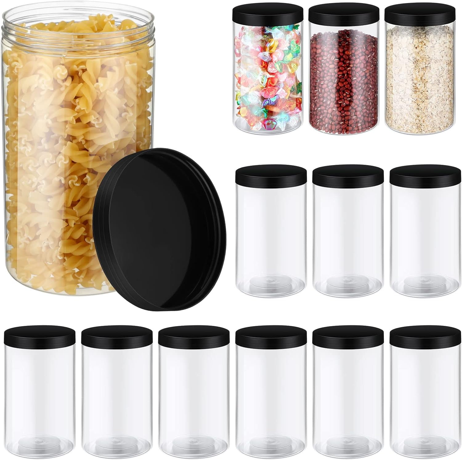 12 Pcs 27 Ounce Plastic Jars with Lids PET Airtight Food Storage ...