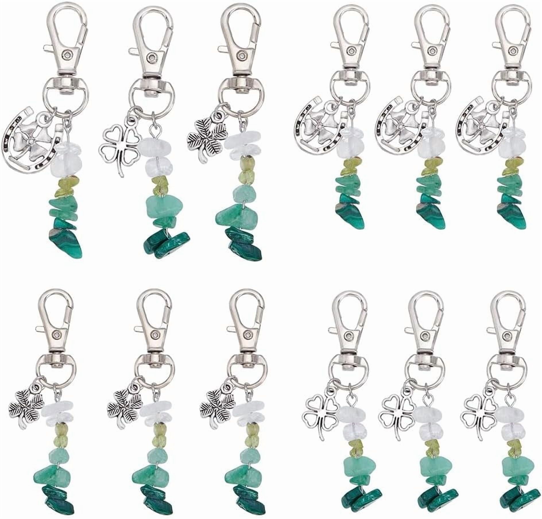 12 Pcs 3 Styles Four-leaf Clover Keychains Natural Gemstone Stone DIY ...
