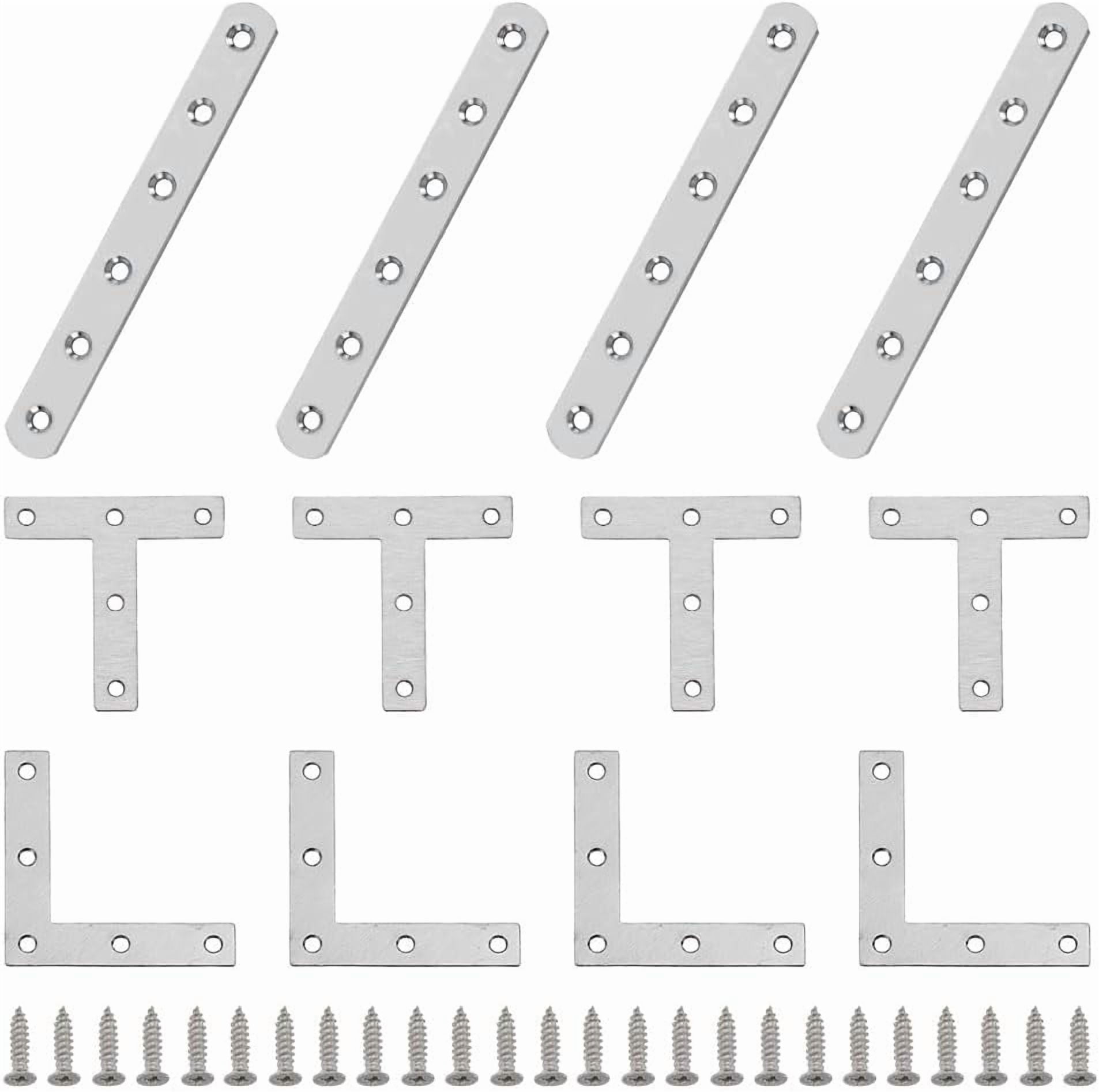 12 Pcs 3 Styles Stainless Steel Brackets L T I Shape Support Brace ...