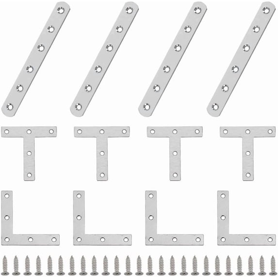 12 Pcs 3 Styles Stainless Steel Brackets L T I Shape Support Brace ...