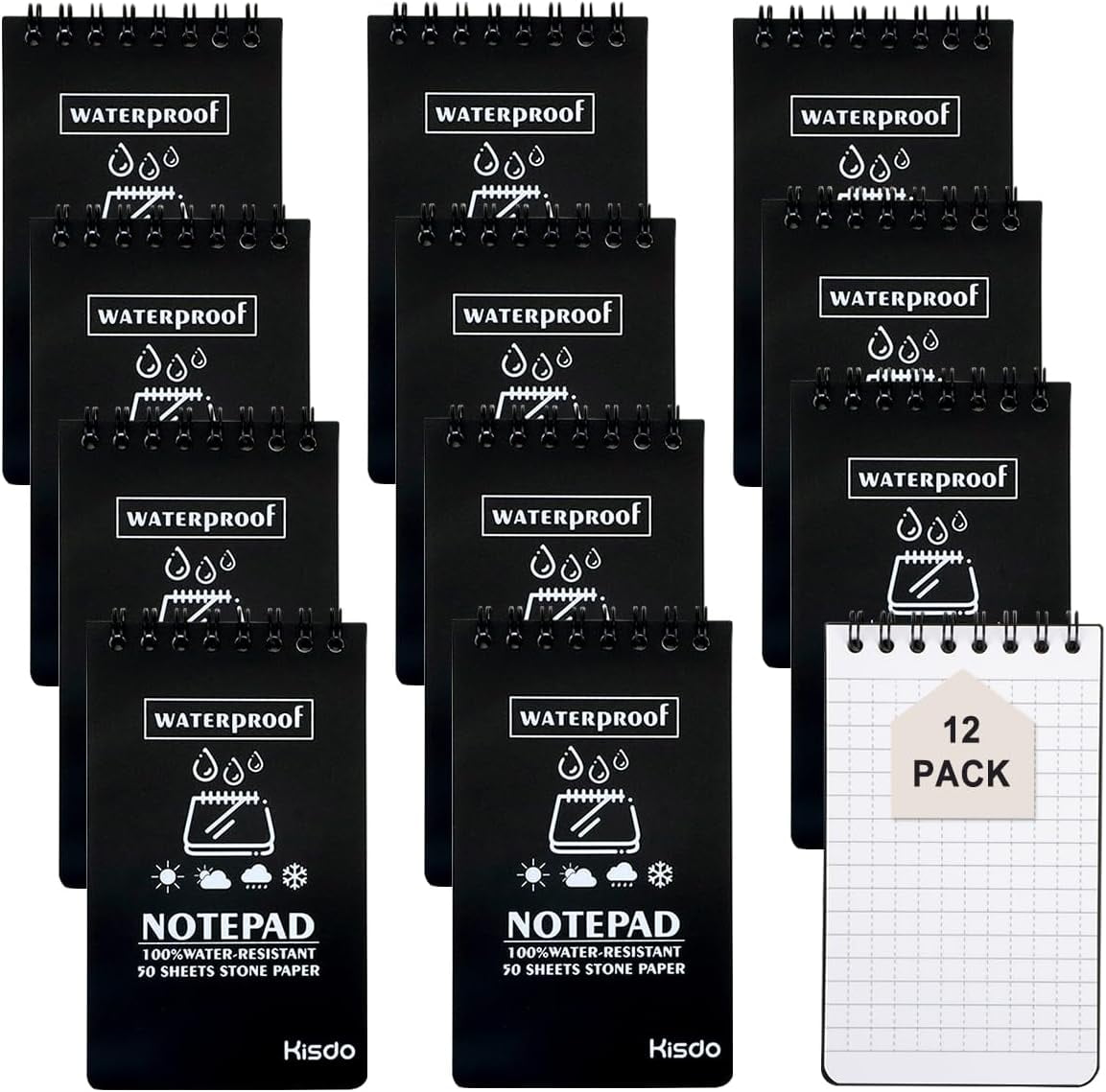 12 Pcs 3 x 5 Inches Pocket Notepad, Waterproof Notebook, Pocket ...