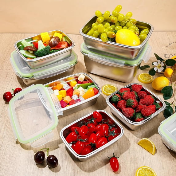 12 Pcs 304 Stainless Steel Food Storage Containers with Leakproof ...