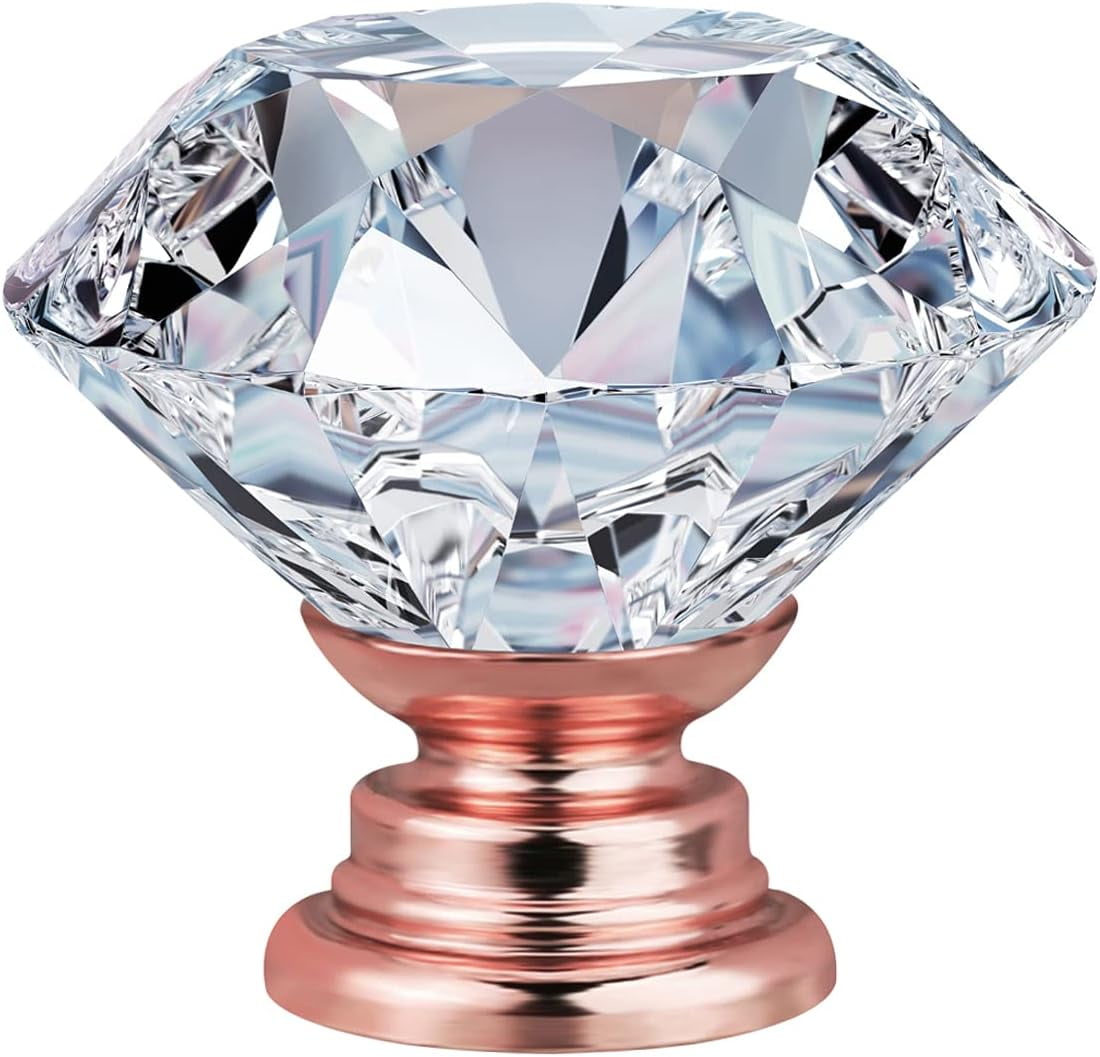 12 Pcs 30MM Crystal Clear Glass Dresser Knobs Silver Diamond Drawer ...