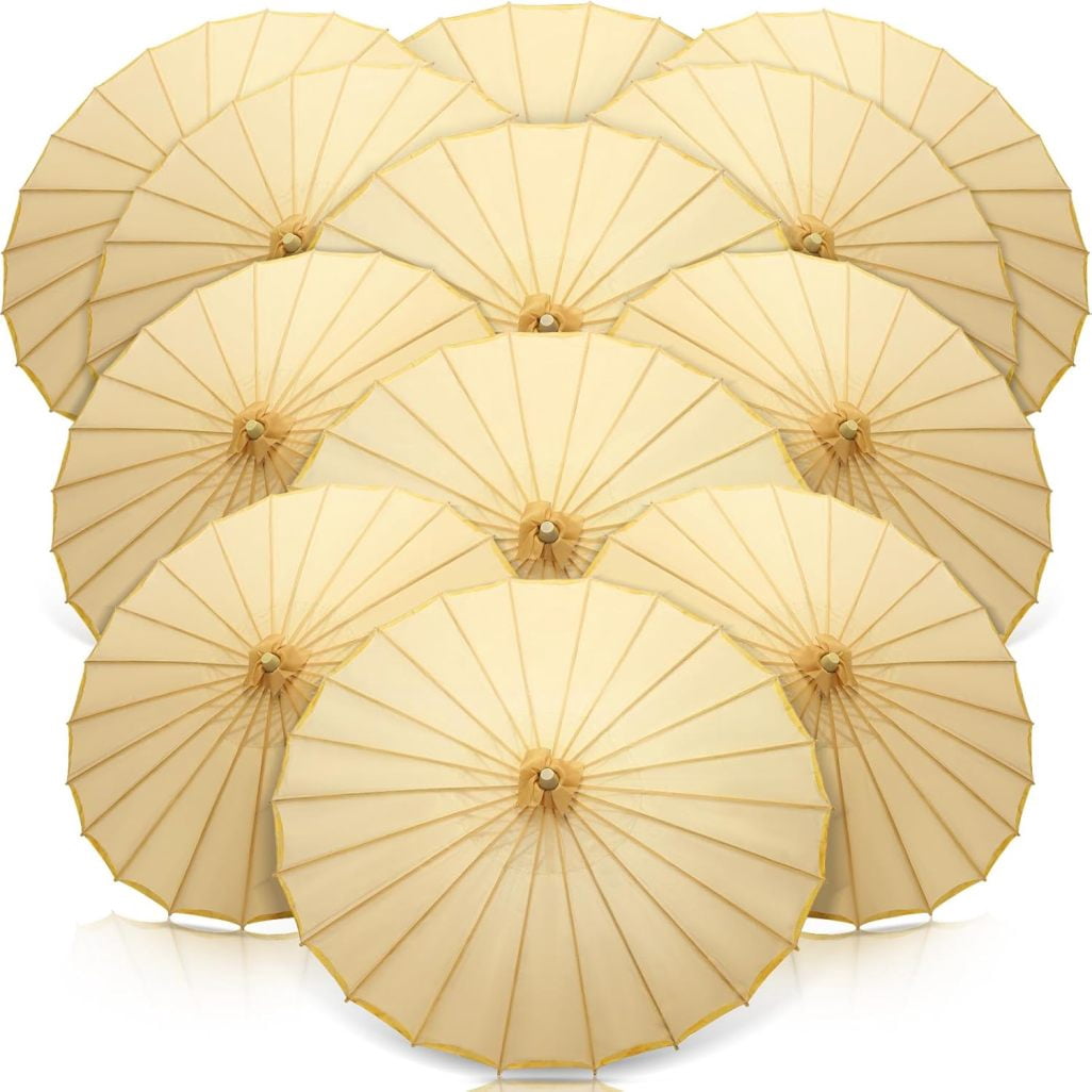 12 Pcs 33 Inches Gold Paper Umbrellas Paper Wedding Decorative Chinese ...
