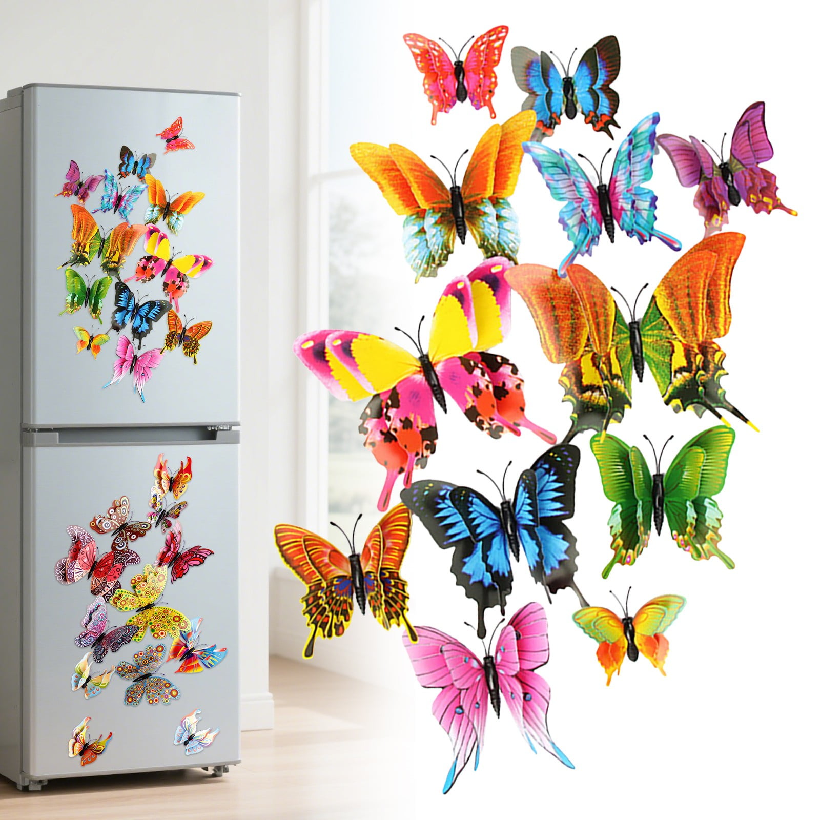 12 Pcs 3D Butterfly Fridge Magnets, Colorful Butterfly Refrigerator ...