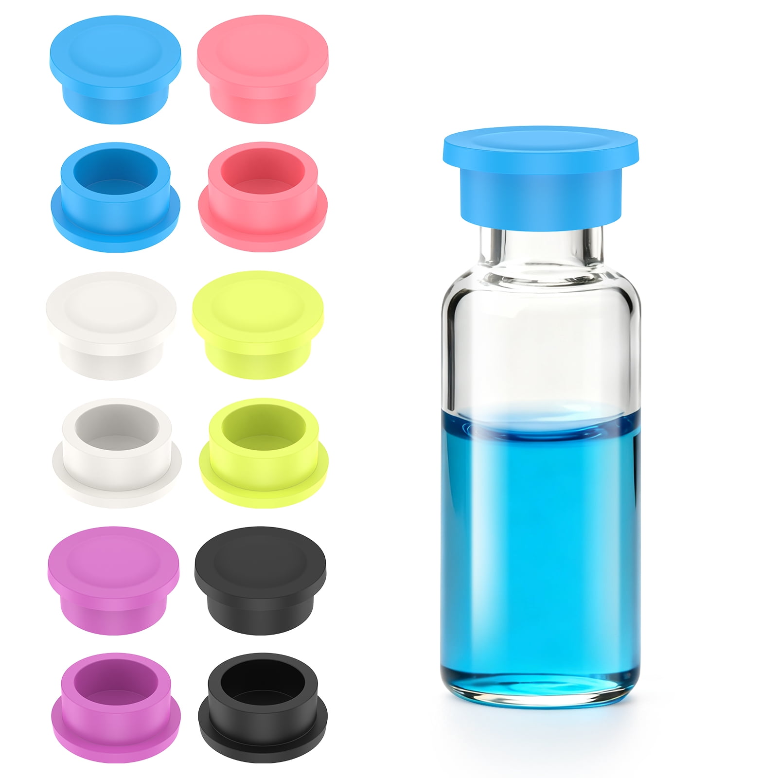 12 Pcs 3ml Vial Cap 6 Colors Reusable Silicone Glass Vial Protective ...