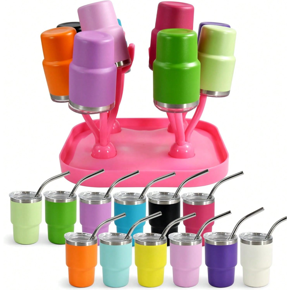 12 Pcs 3oz Powder Coated Mini Shot Glass With Tray 12 Colors Stainless ...