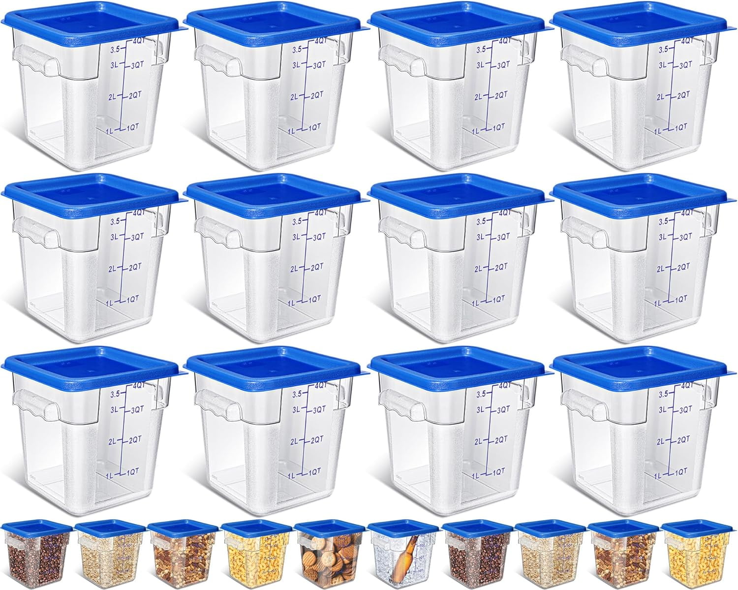12 Pcs 4 Qt Commercial Food Storage Containers with Lids Restaurant ...