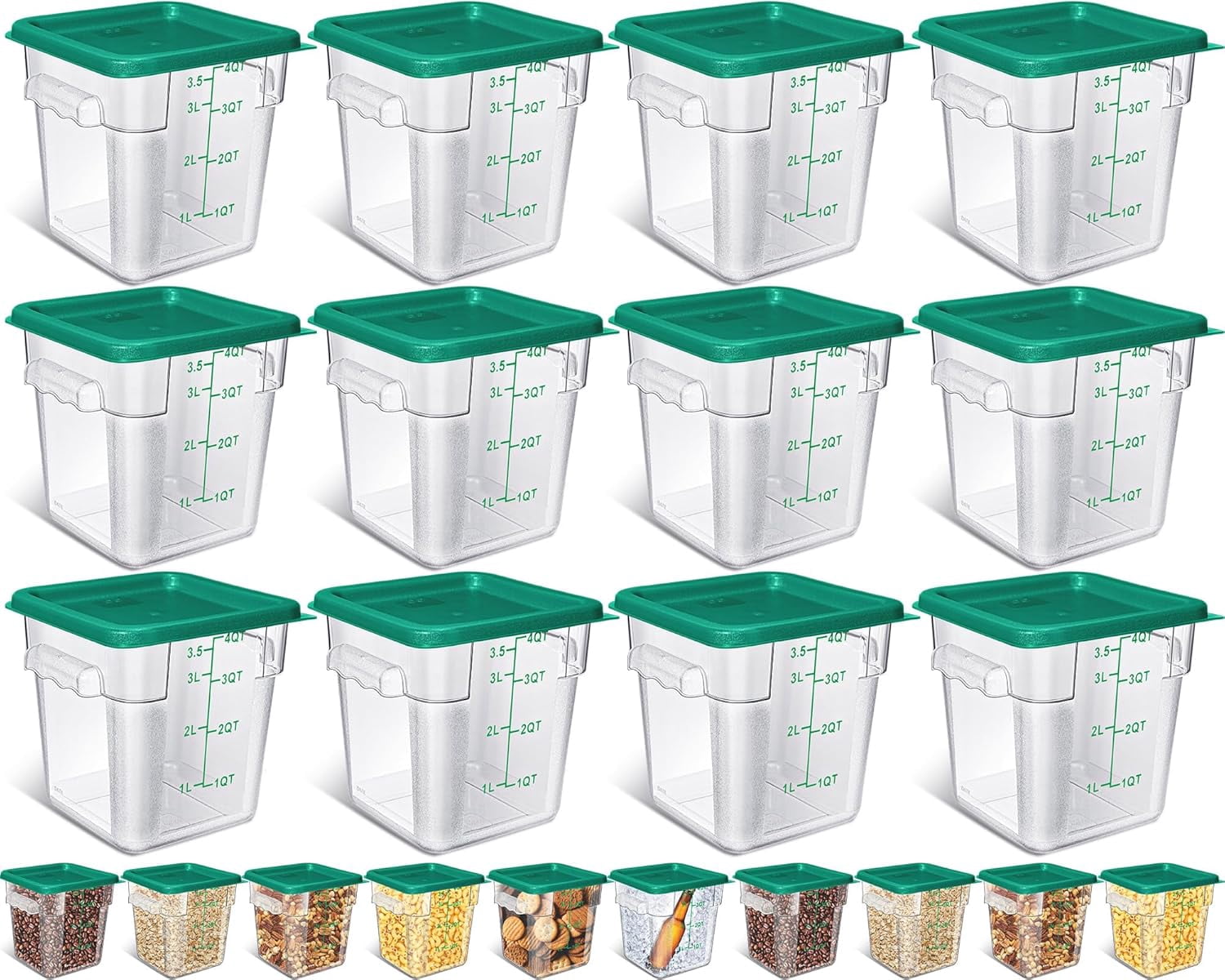 12 Pcs 4 Qt Commercial Food Storage Containers with Lids Restaurant ...