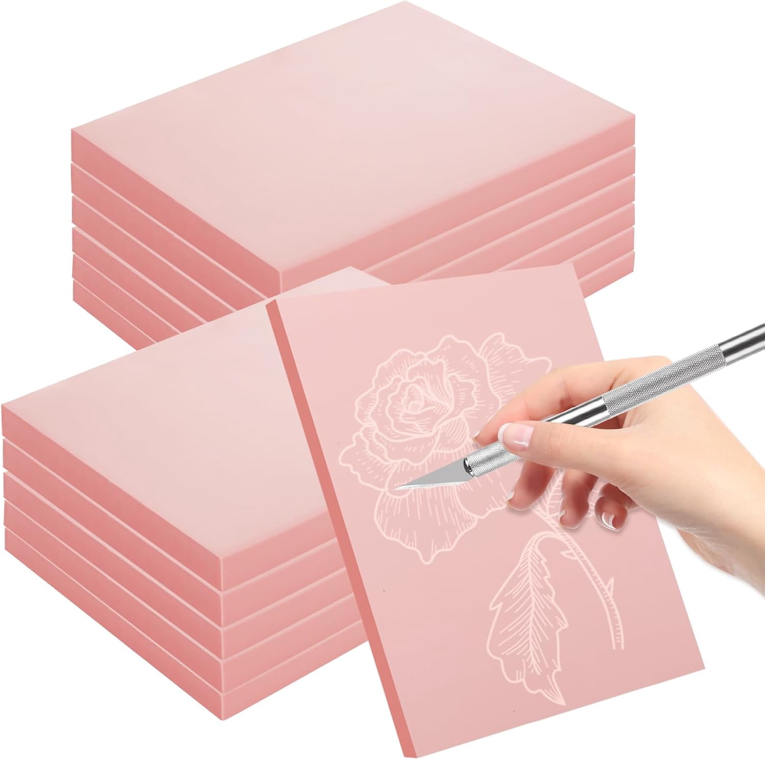 12 Pcs 4"x6" Rubber Carving Blocks, Pink Linoleum Block for Printmaking ...