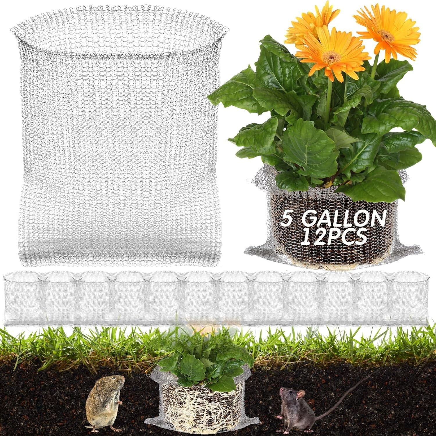 12 Pcs 5 Gallon Plant Root Guard Baskets ,Mesh Stainless Steel,Gopher ...