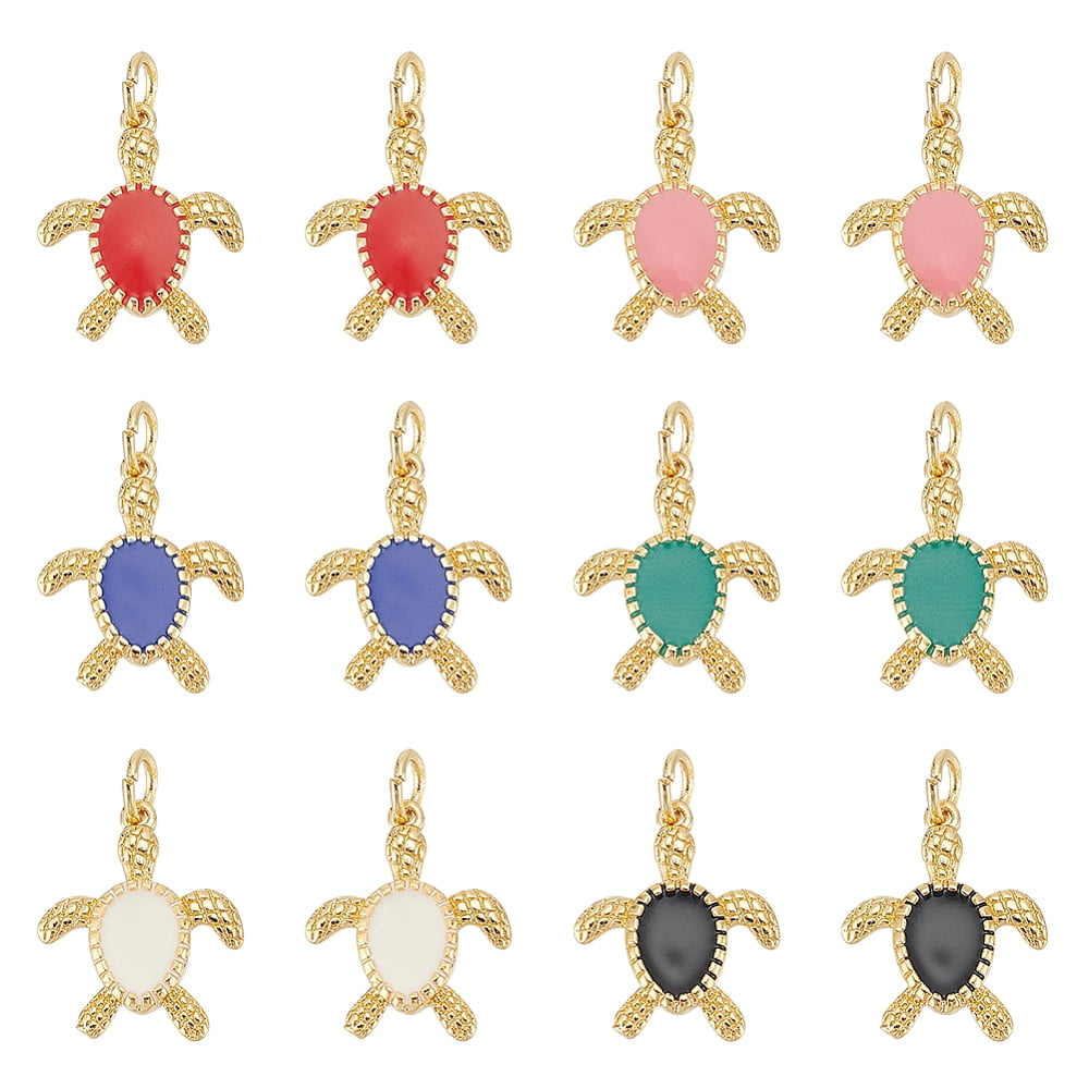12 Pcs 6 Colors Brass Turtle Charm Mixed Color Enamel Tortoise Pendant ...