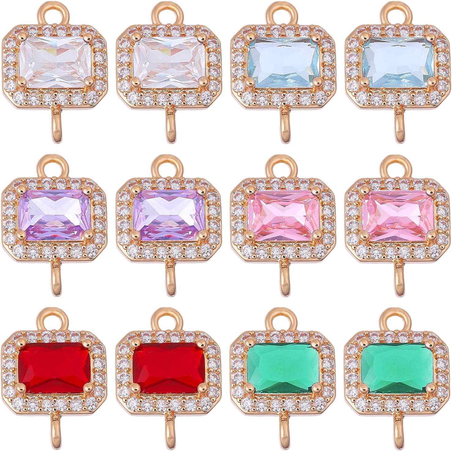 12 Pcs 6 Colors Zirconia Connector Charms Glass Connector Charms link ...