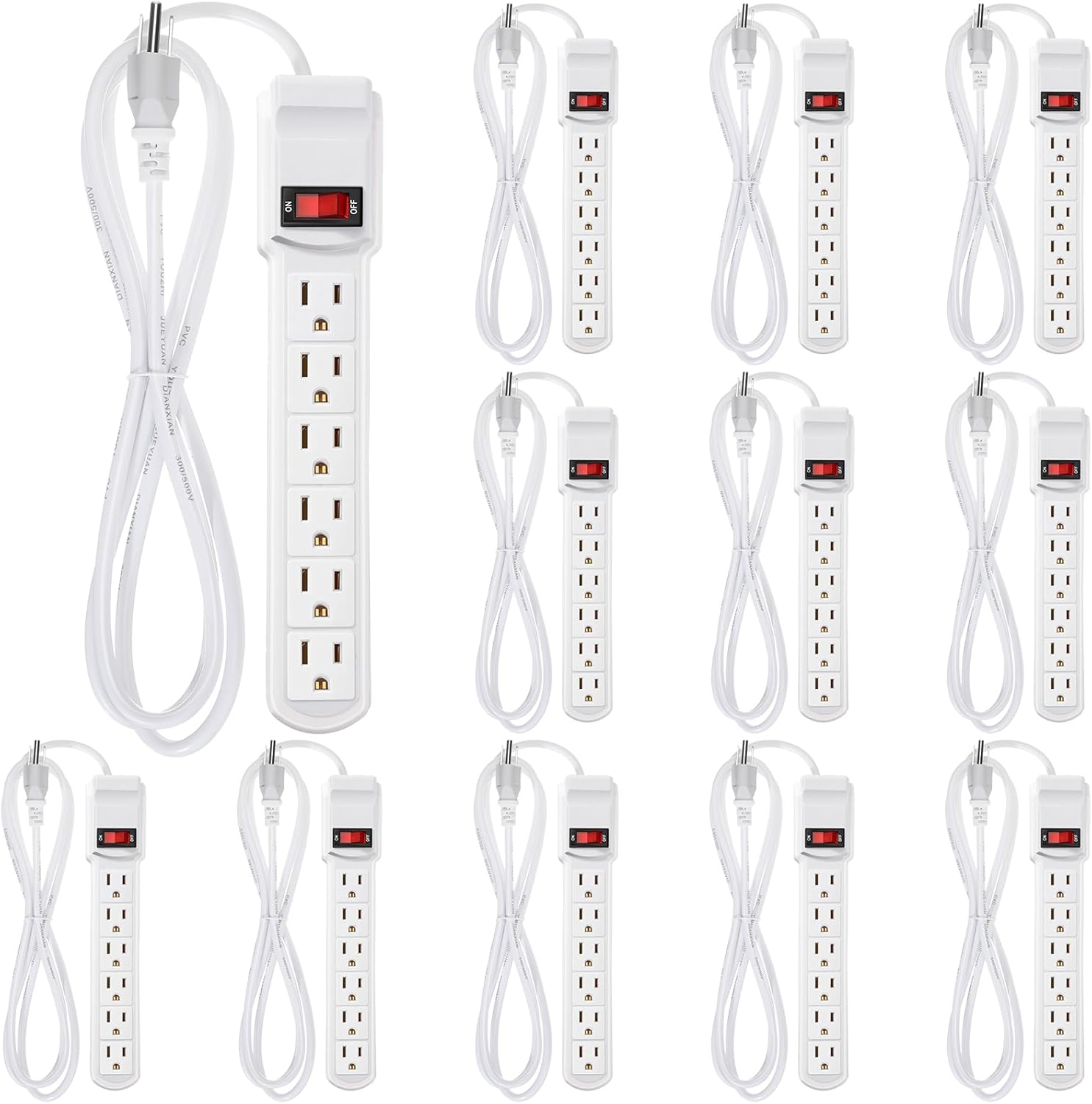 12 Pcs 6 Outlet Surge Protector Power Strip 6ft Long Extension ...