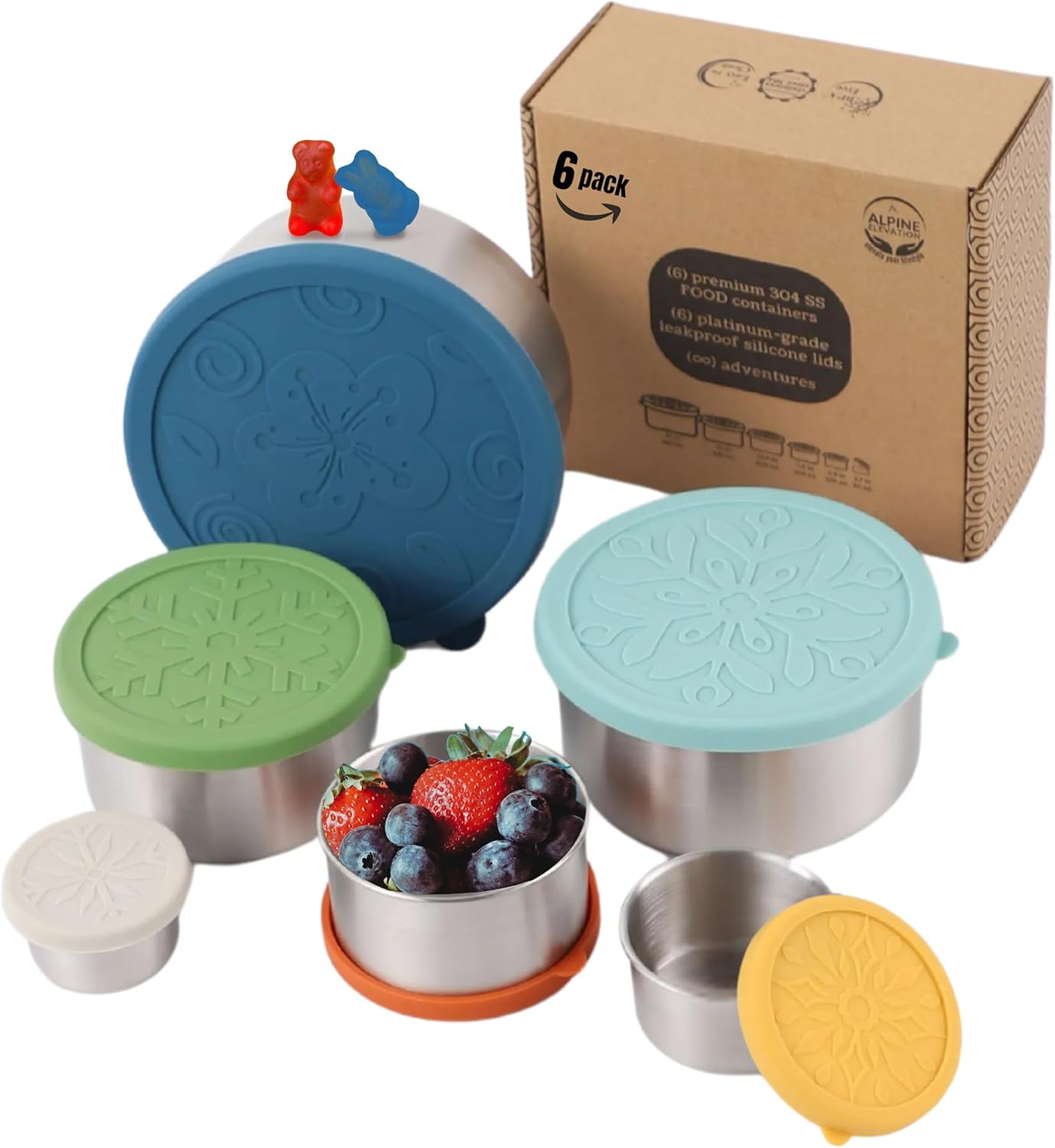 12 Pcs - 6 Stainless Steel Containers + 6 Silicone Lids | 304 Stainless ...