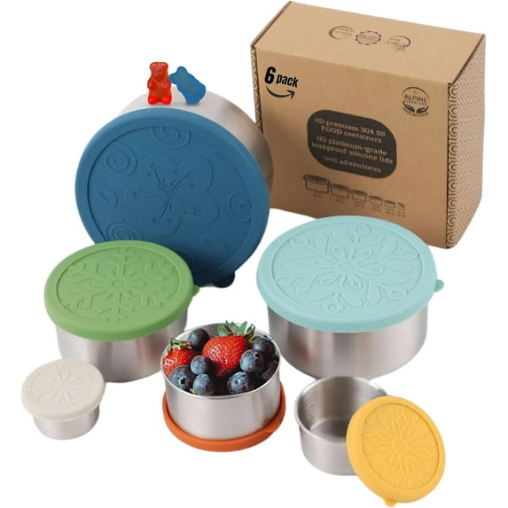 12 Pcs - 6 Stainless Steel Containers + 6 Silicone Lids | 304 Stainless ...
