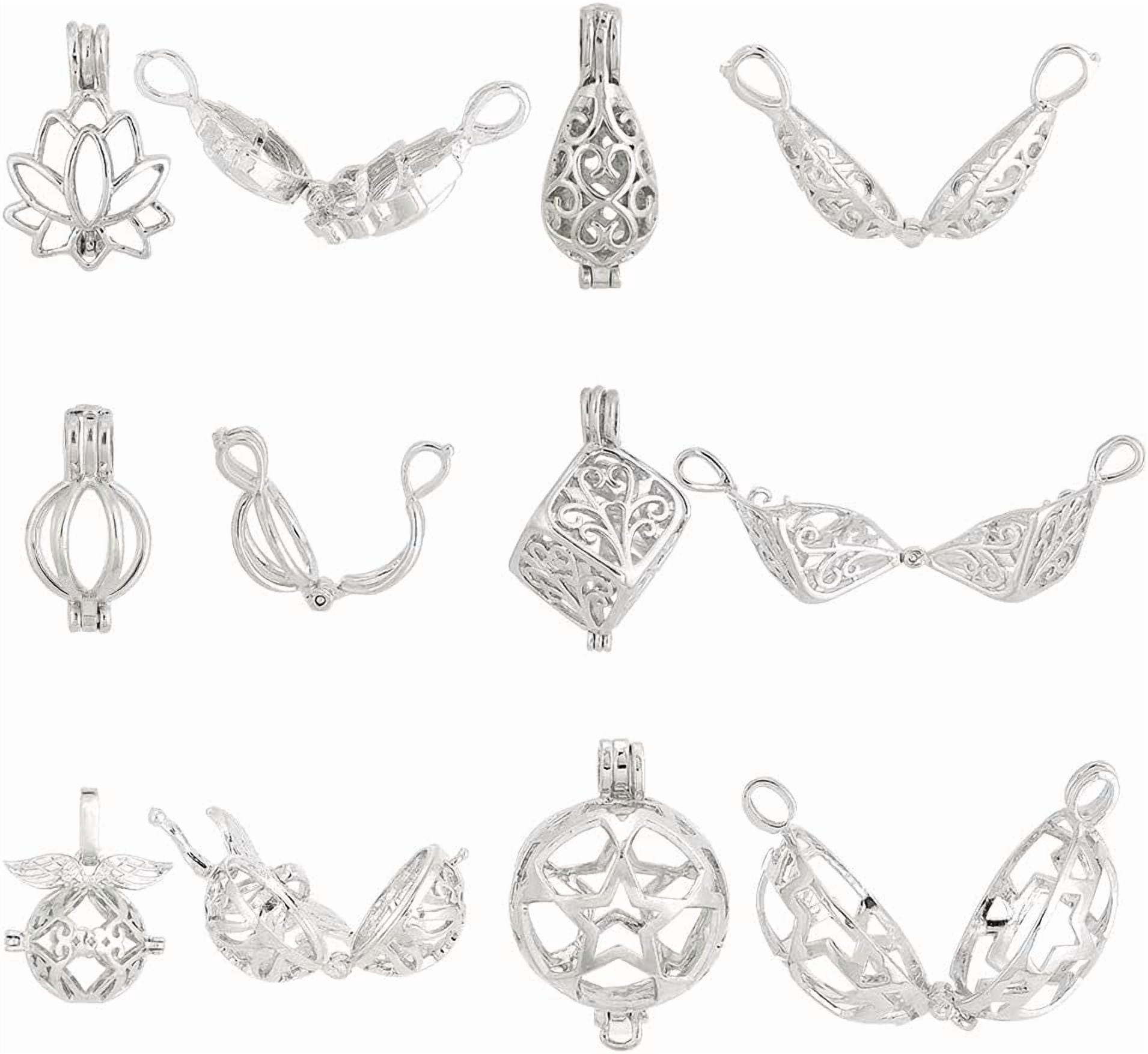 12 Pcs 6 Styles Cage Charms Platinum Lotus Wing Lantern Shaped Chime ...
