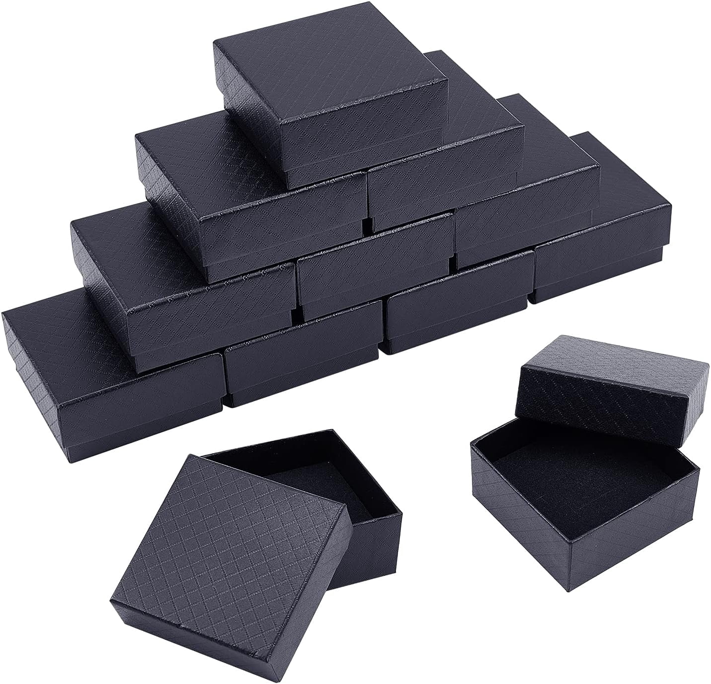 12 Pcs 7.5x7.5x3.5cm Cardboard Jewelry Boxes Paper Box Square Black ...