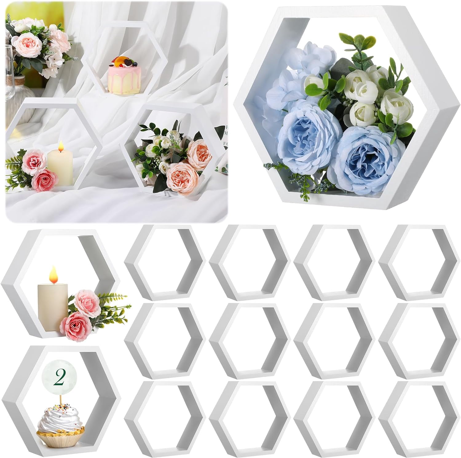 12 Pcs 8 Inch Hexagon Shelves Hexagon Wood Centerpiece Geometric ...