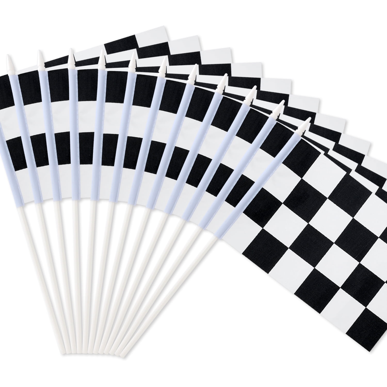 12 Pcs 8"x5.5" Checkered Black and White Racing Stick Flag - Plastic ...