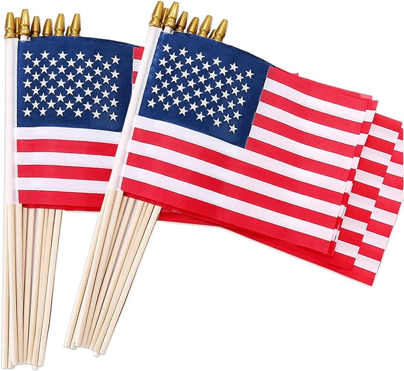 12 Pcs 8x12 Inch American Flags on Stick, Small USA Wood Stick Flags ...