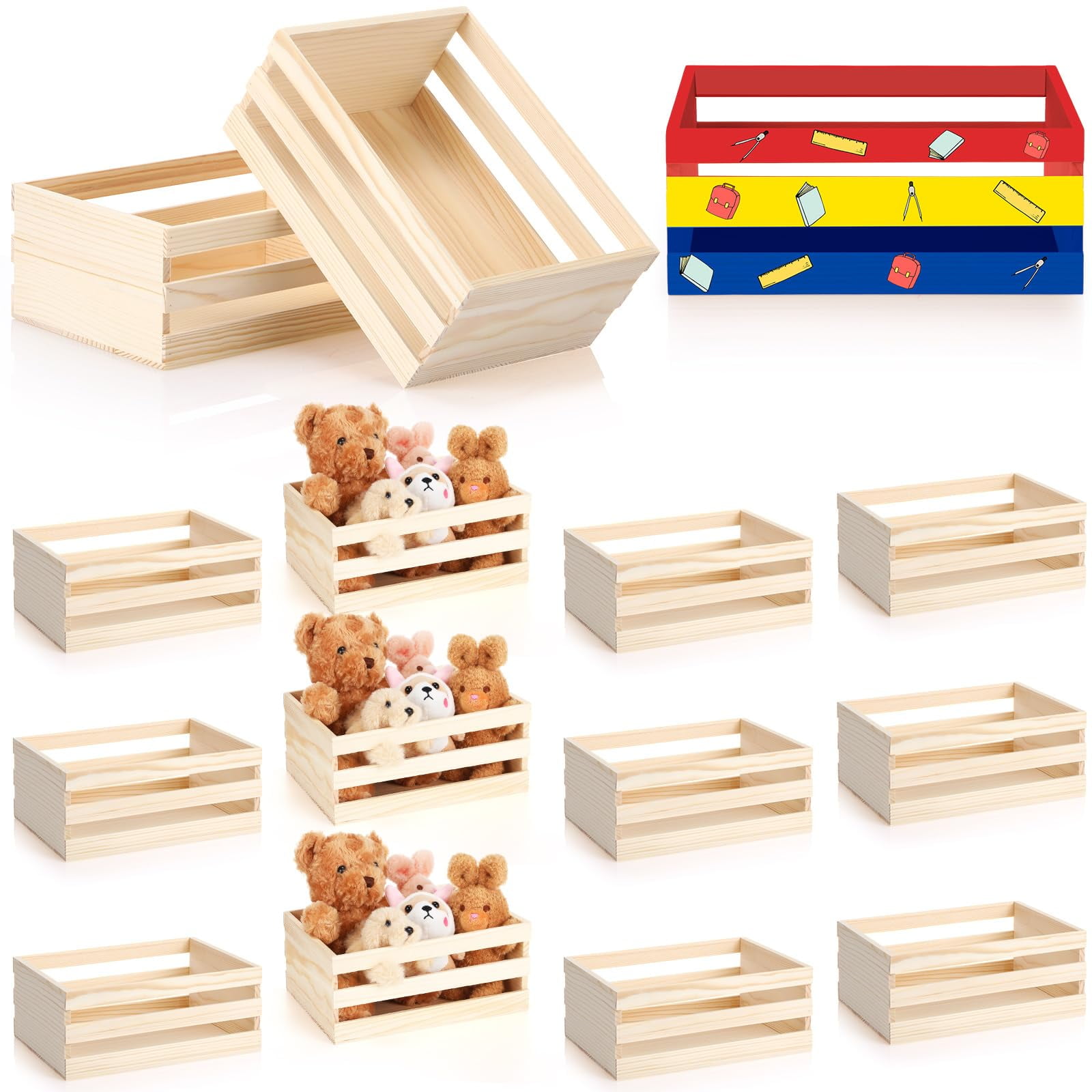 12 Pcs 9.5'' Small Wooden Crates for Storage Unfinished Wood Crate Bulk ...