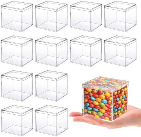 12 Pcs Acrylic Box with Lid, 3.3x3.3x3.3Inch Clear Transparent Plastic ...