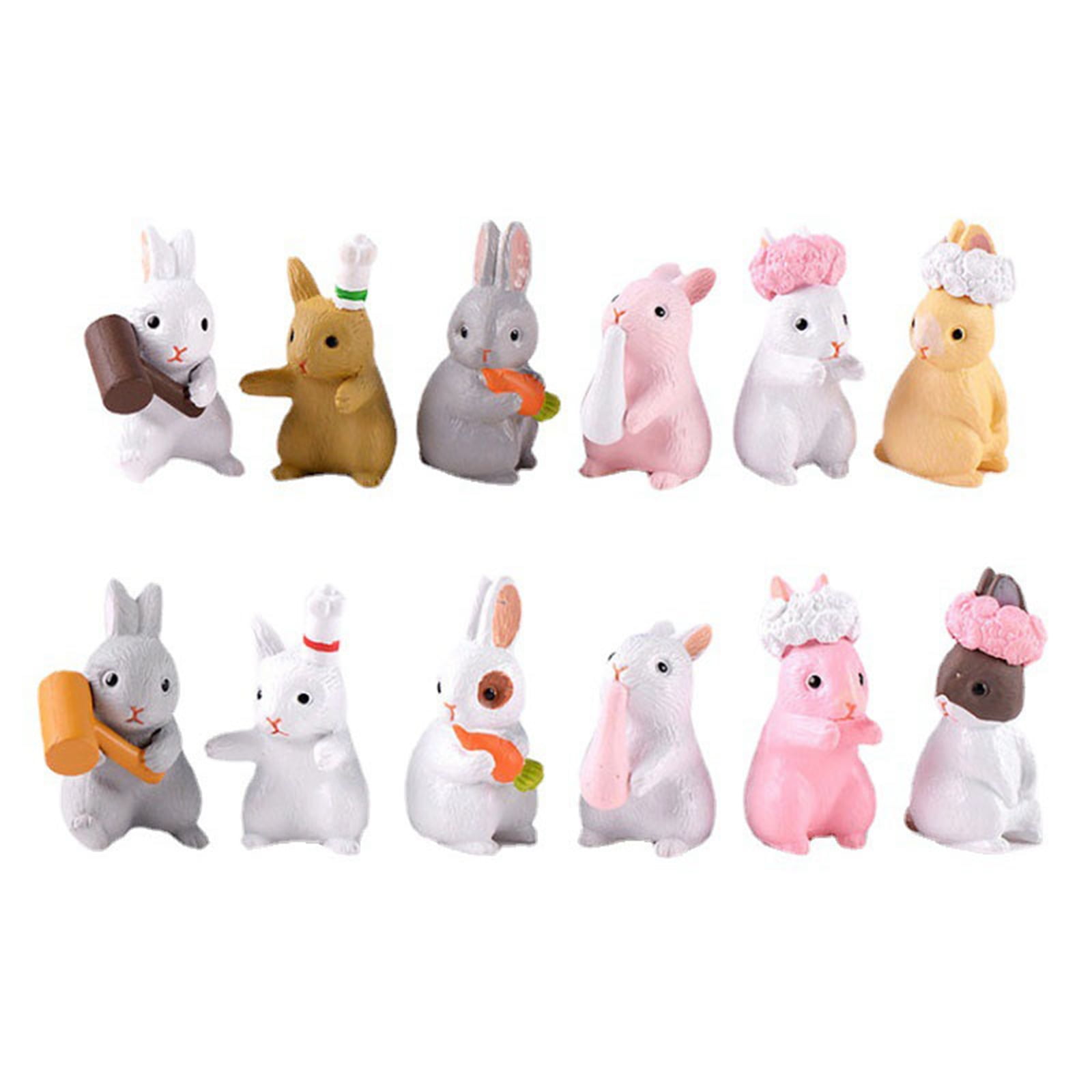 12 Pcs Adorable Mini Bunny Figurines Easter Rabbit Cake Cupcake Toppers ...
