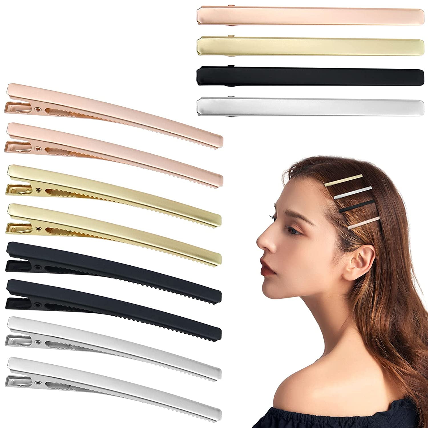 12 Pcs Alligator Hair Clips Metal Hair Barrettes Solid Color Duckbill ...