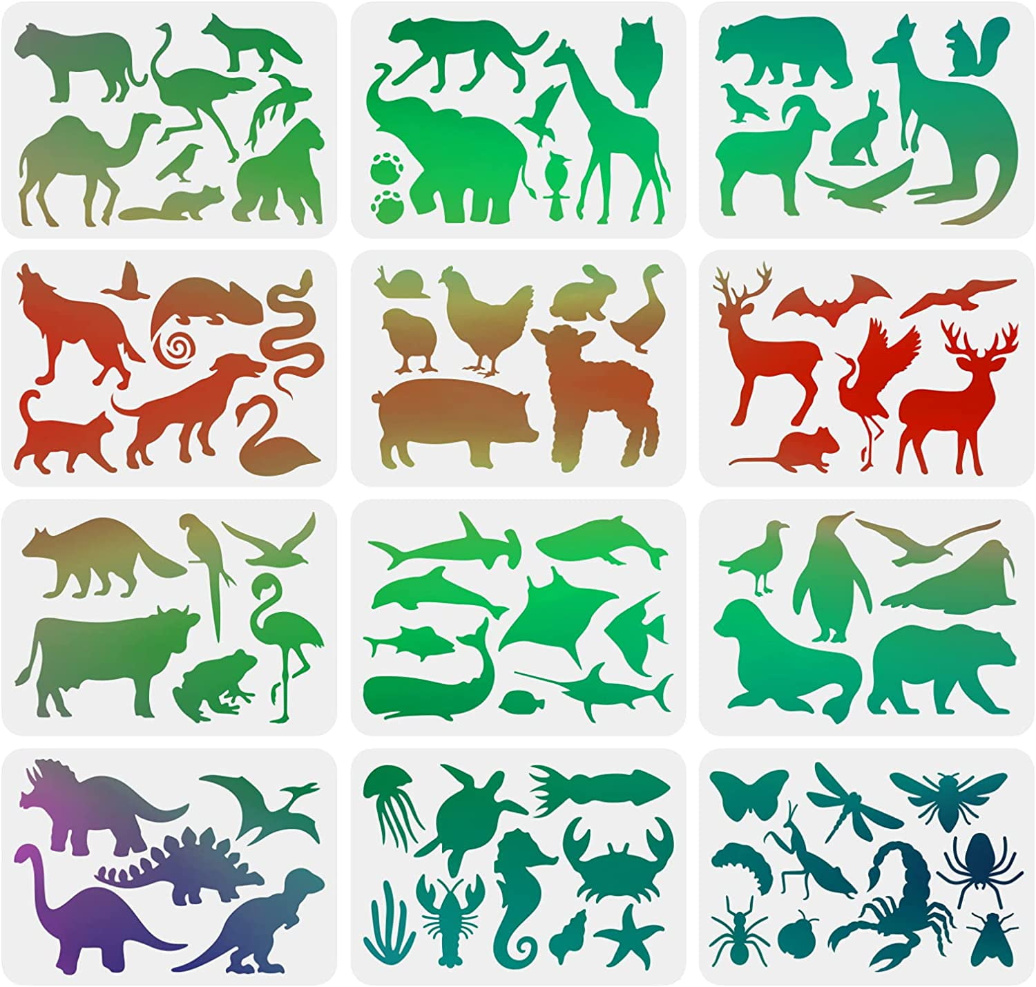12 Pcs Animal Stencils Drawing Painting Templates Sets 8.3x11.7inch ...