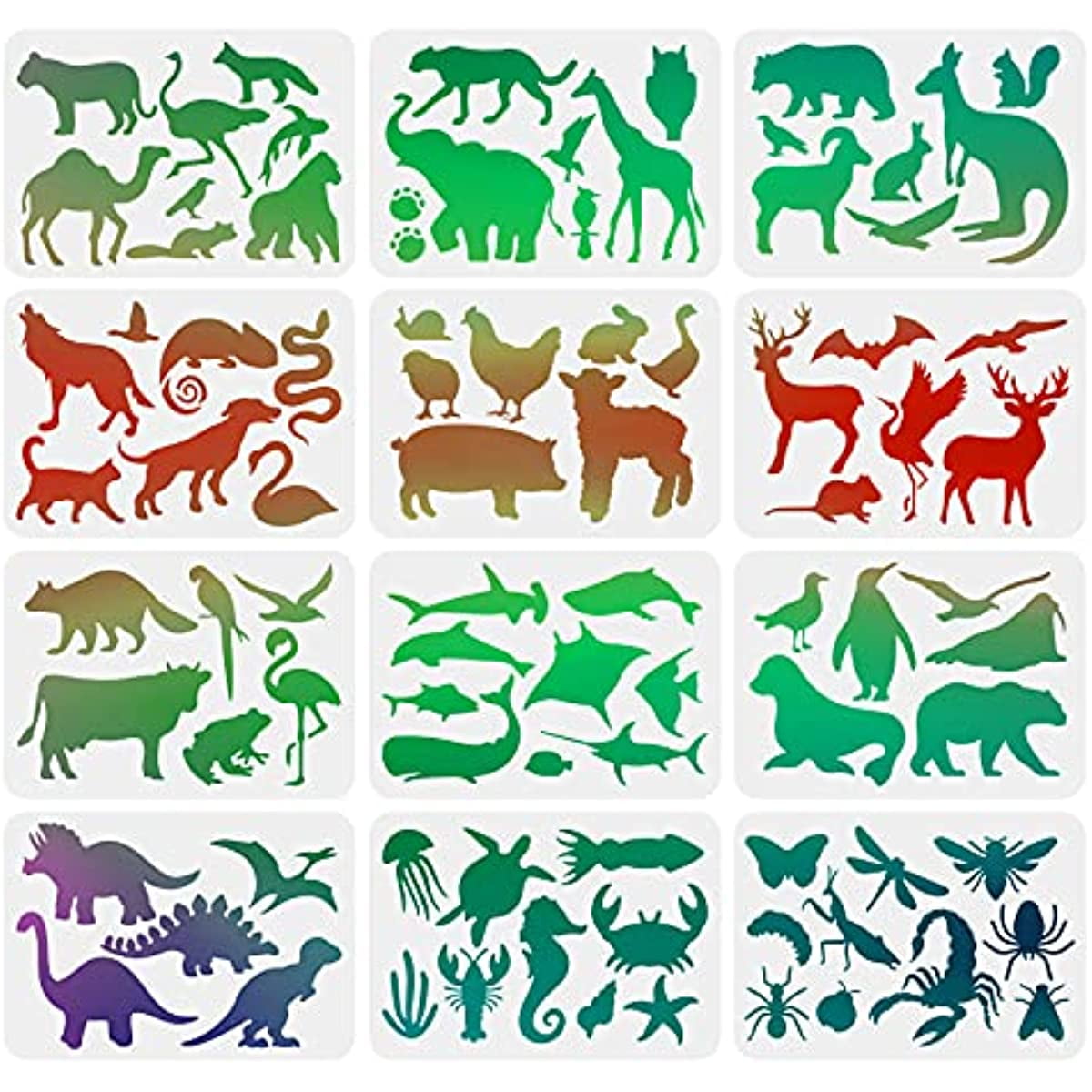 12 Pcs Animal Stencils Drawing Painting Templates Sets 8.3x11.7inch ...