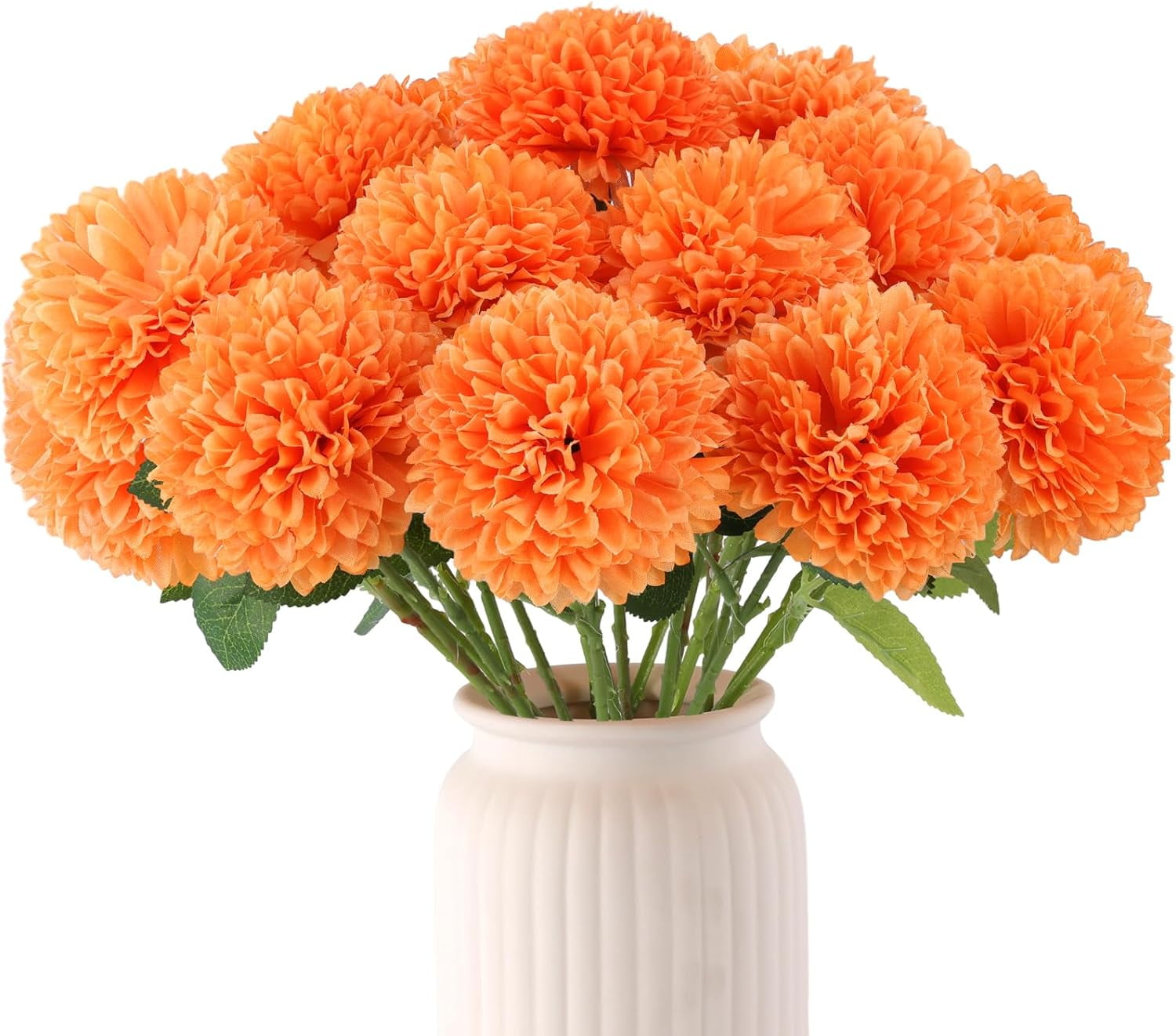 12 Pcs Artificial Chrysanthemums Flowers Ball Flower, Orange Fake Mums ...