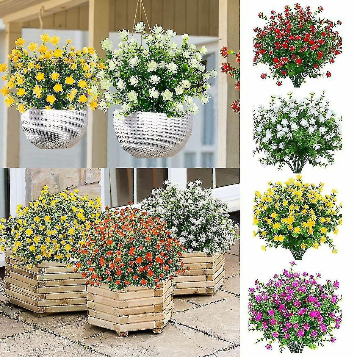 12 Pcs Artificial Flowers Outdoor Uv Resistant Fake Plants Faux Plastic ...