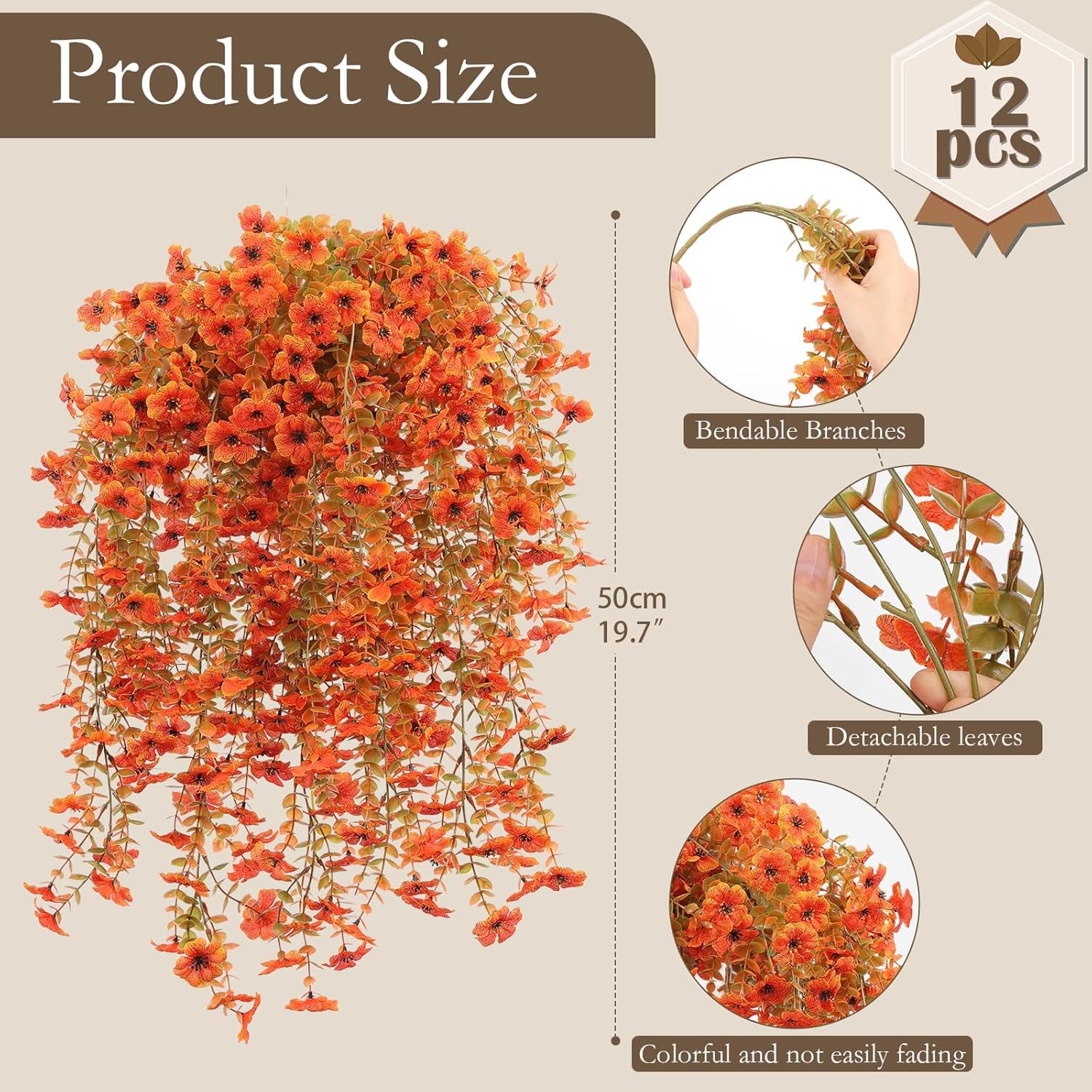 12 Pcs Artificial Hanging Mums for Outdoor - Orange Resistant Fall ...