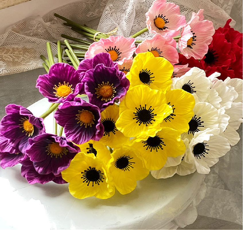 12 Pcs Artificial Poppy Flowers Silk Fake Poppy Flowers with Stems Faux ...