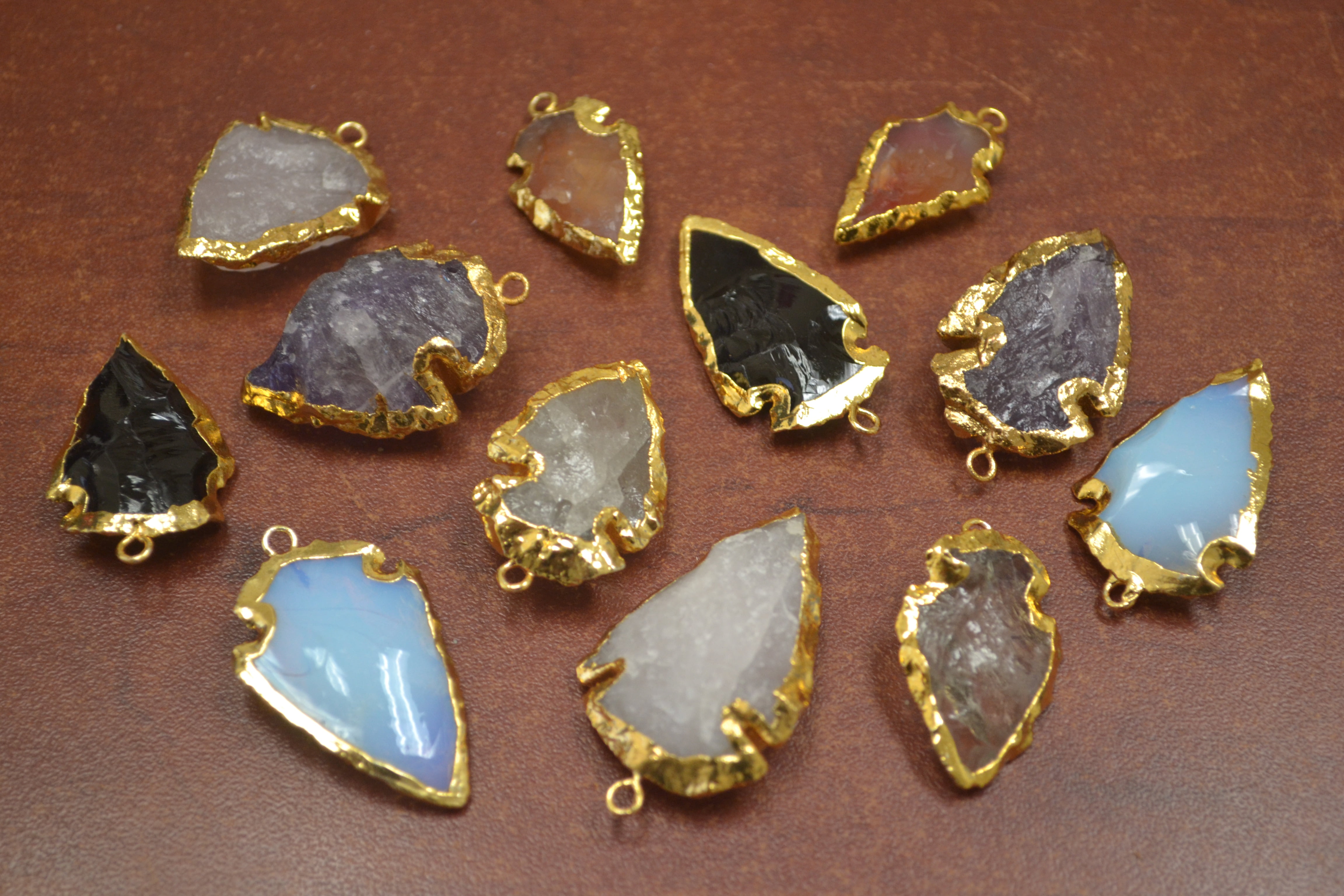 12 Pcs Assort Agate Gemstone Arrowhead Gold Plated Pendants - Walmart.com