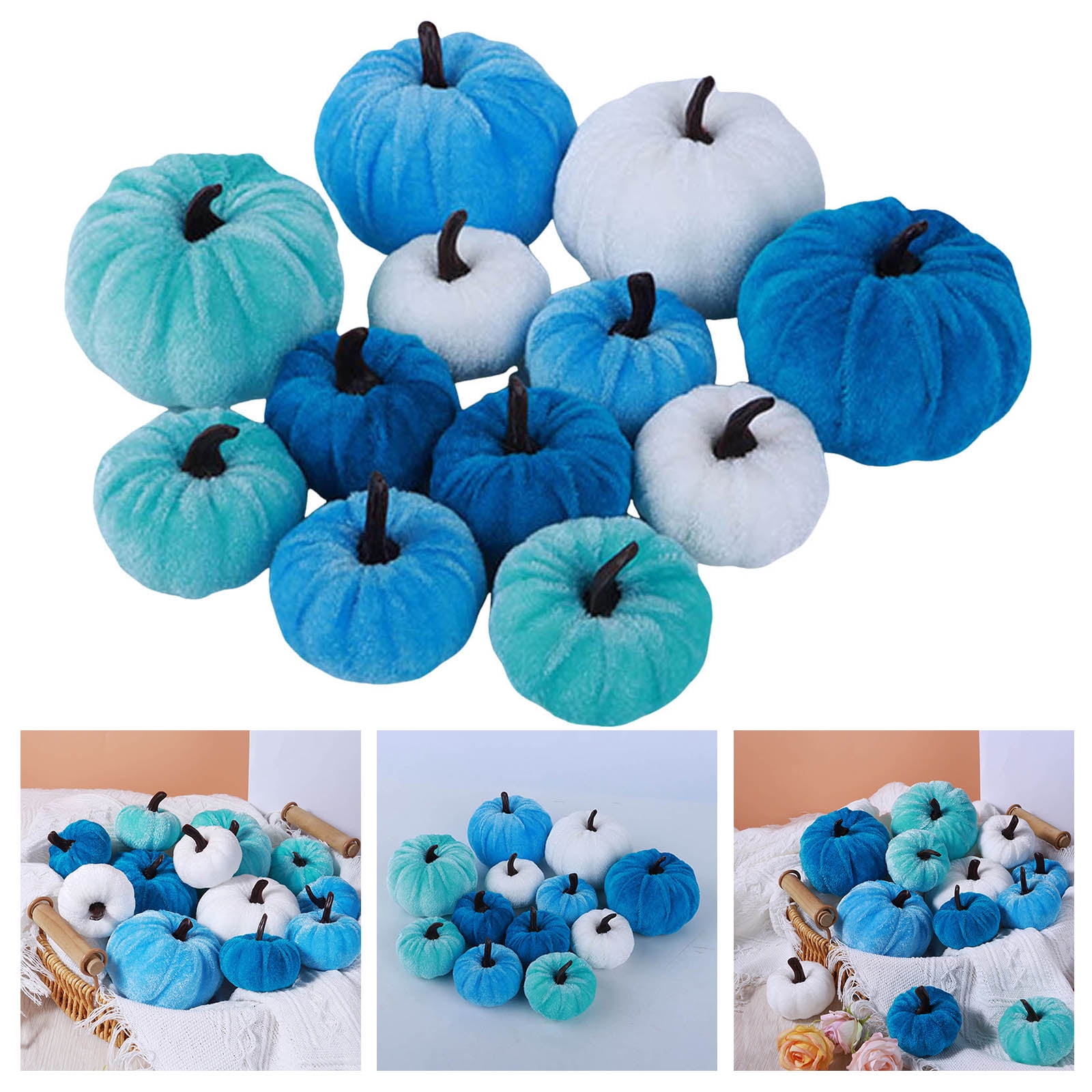 12 Pcs Assorted Small Artificial Velvet Pumpkins Decorative Foam ...